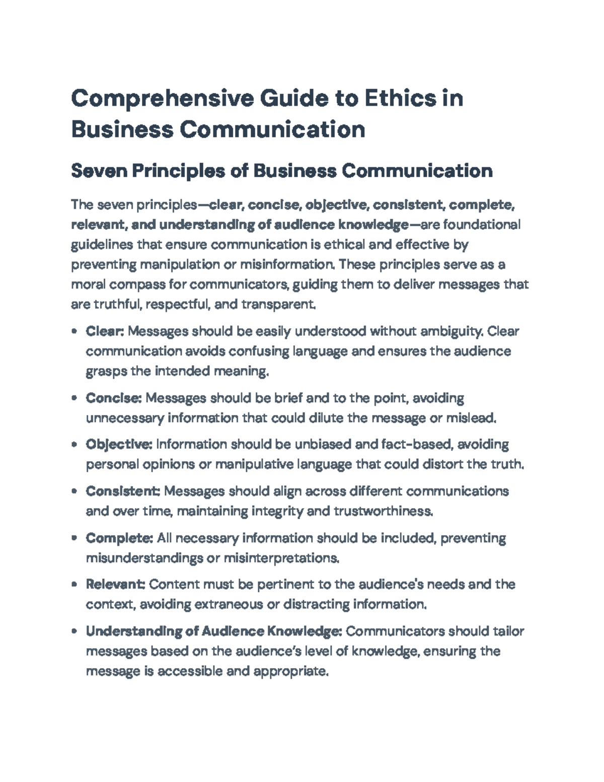 Comprehensive Guide to Ethical Standards in Business Communication (BUS ...