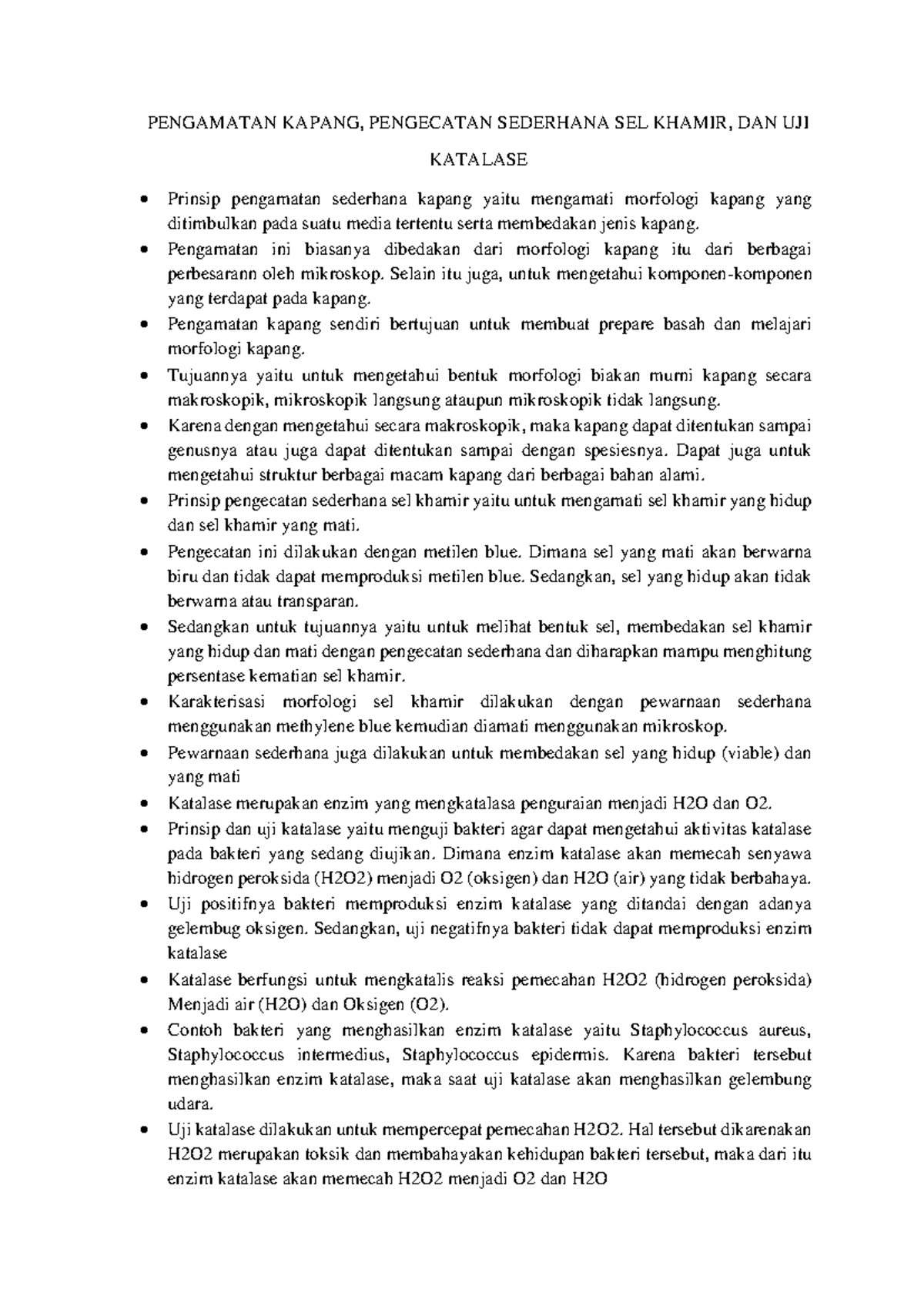Pengamatan Kapang dan Sel Khamir: Uji Katalase dan Morfologi - Studocu