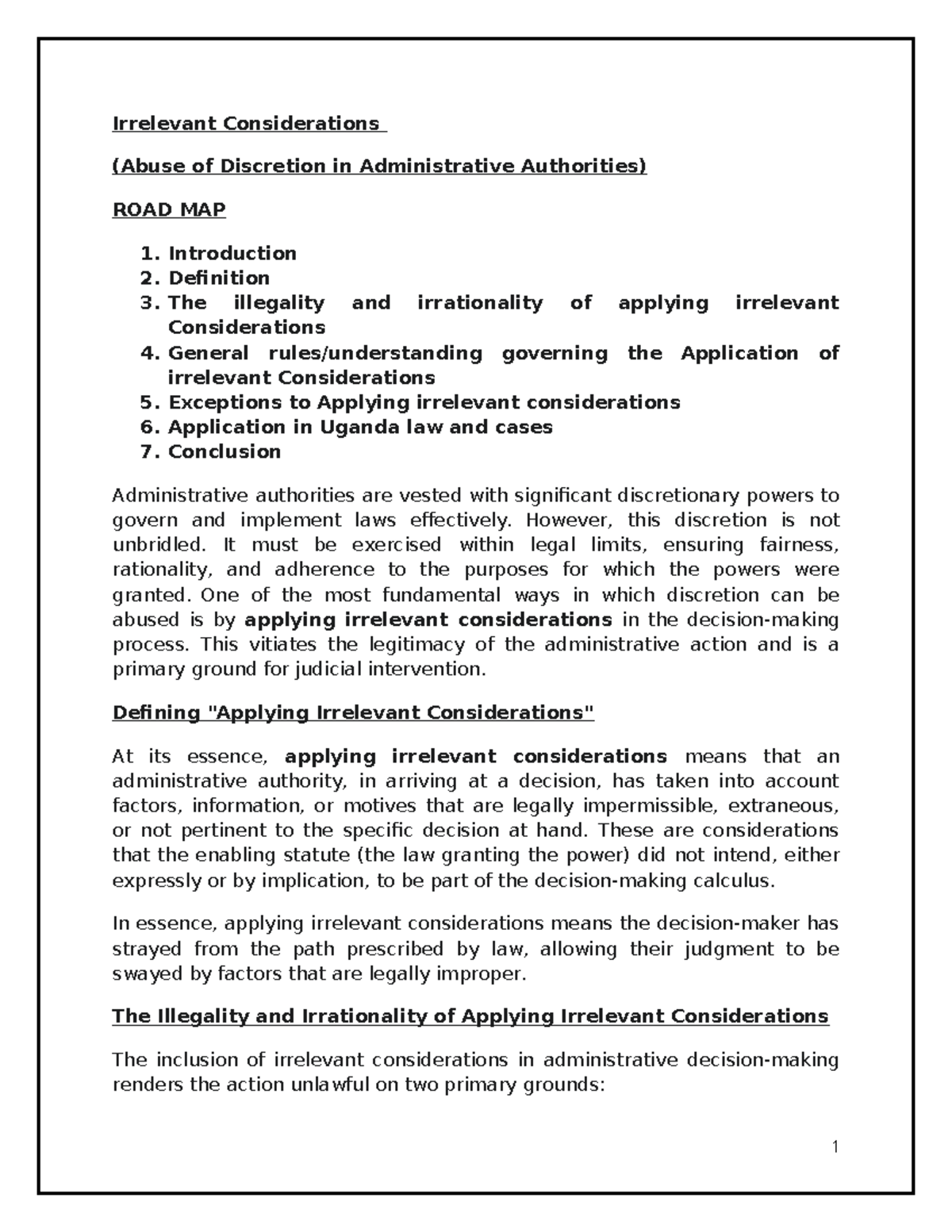 Administrative Law: Abuse of Discretion & Irrelevant Considerations ...