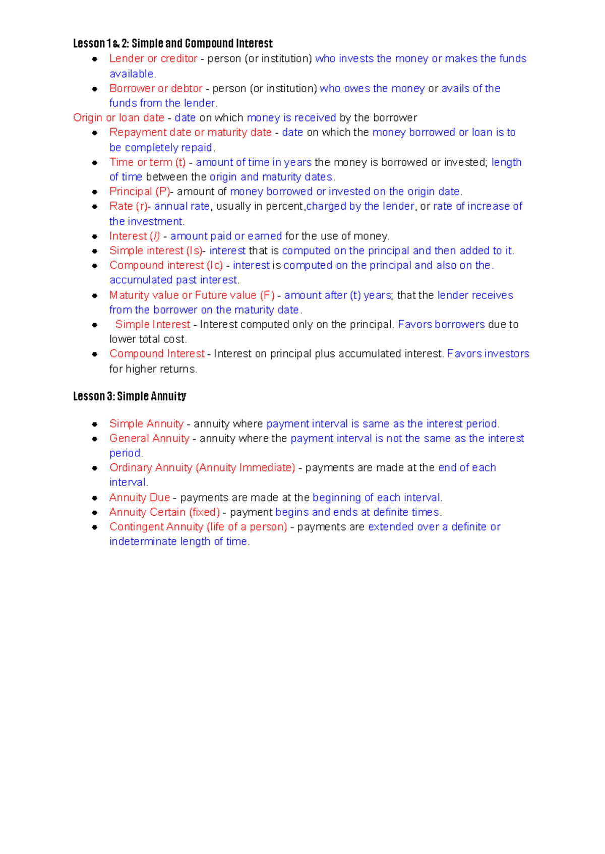 Gen Math Reviewer: Lesson 1 & 2 on Simple/Compound Interest - Studocu
