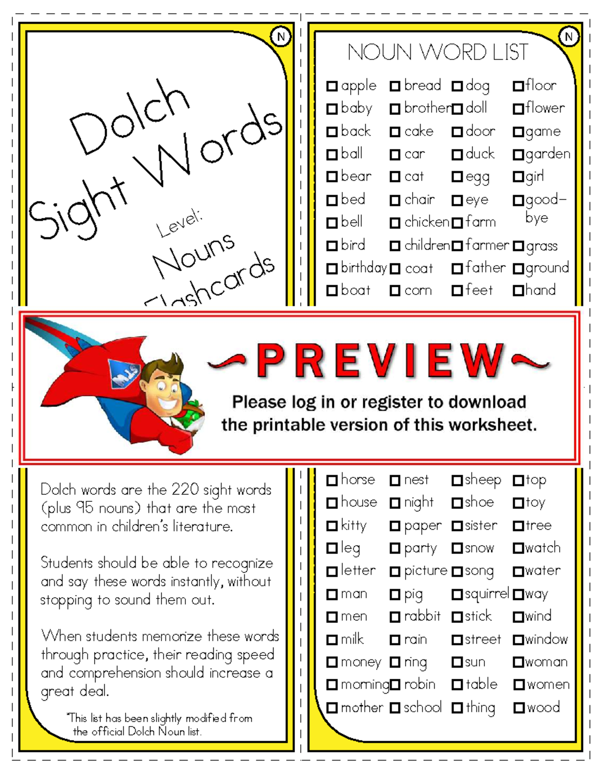 Dolch Nouns Flashcards: Essential Sight Words for Reading - Studocu