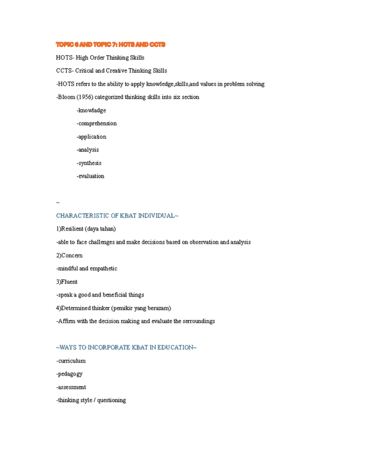 Tc Dynamic HOTS: Enhancing Critical and Creative Thinking Skills - Studocu