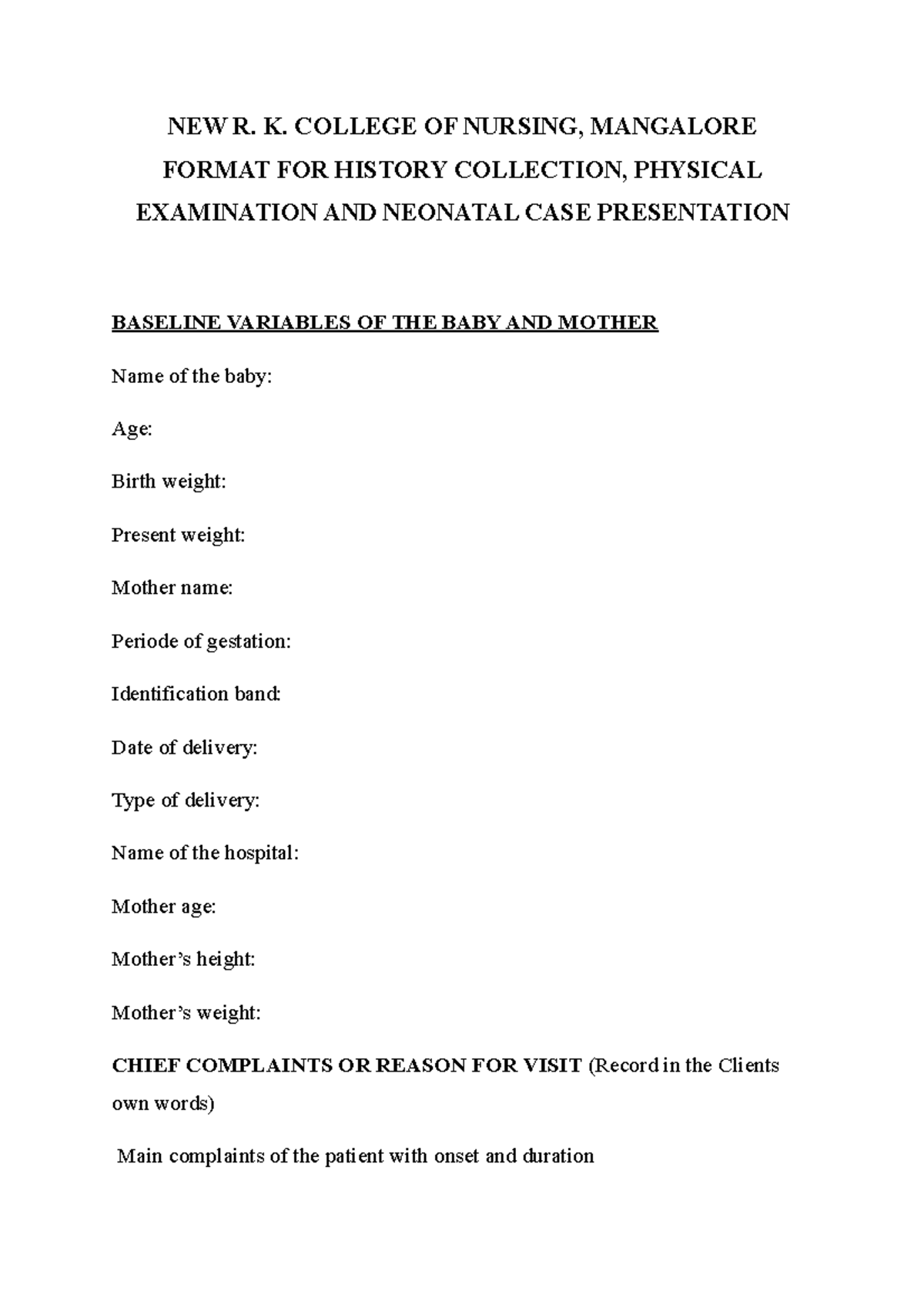 Neonatal Case Presentation Template - R.K. Nursing College Mangalore ...