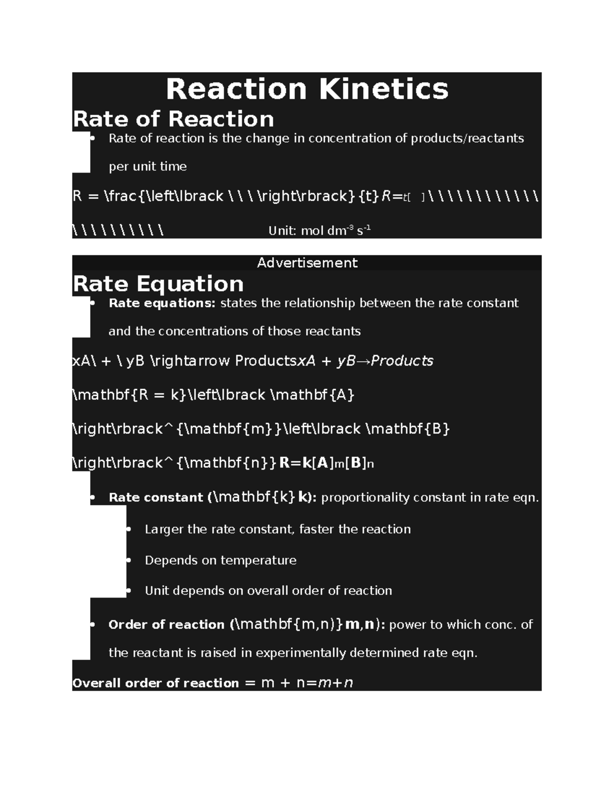 Reaction Kinetics - Notes and summary - Reaction Kinetics Rate of ...
