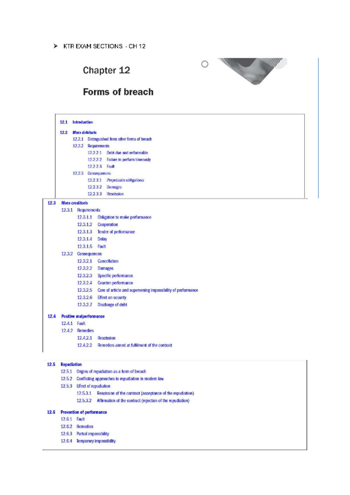 KTR EXAM SECTIONS - CH 12: Forms of Breach - Studocu