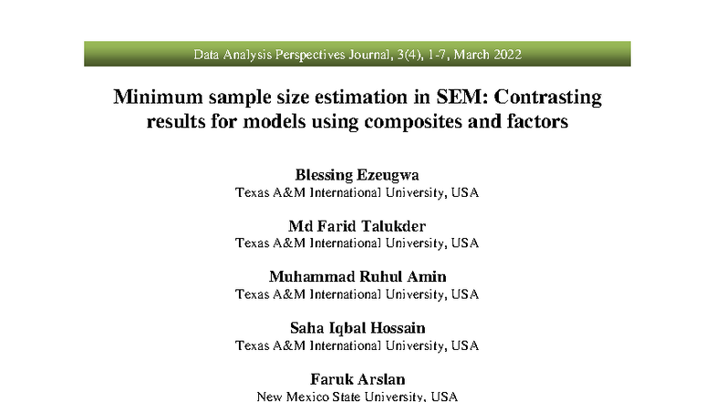 Minimum Sample Size Estimation in SEM: Inverse Square Root Method - Studocu