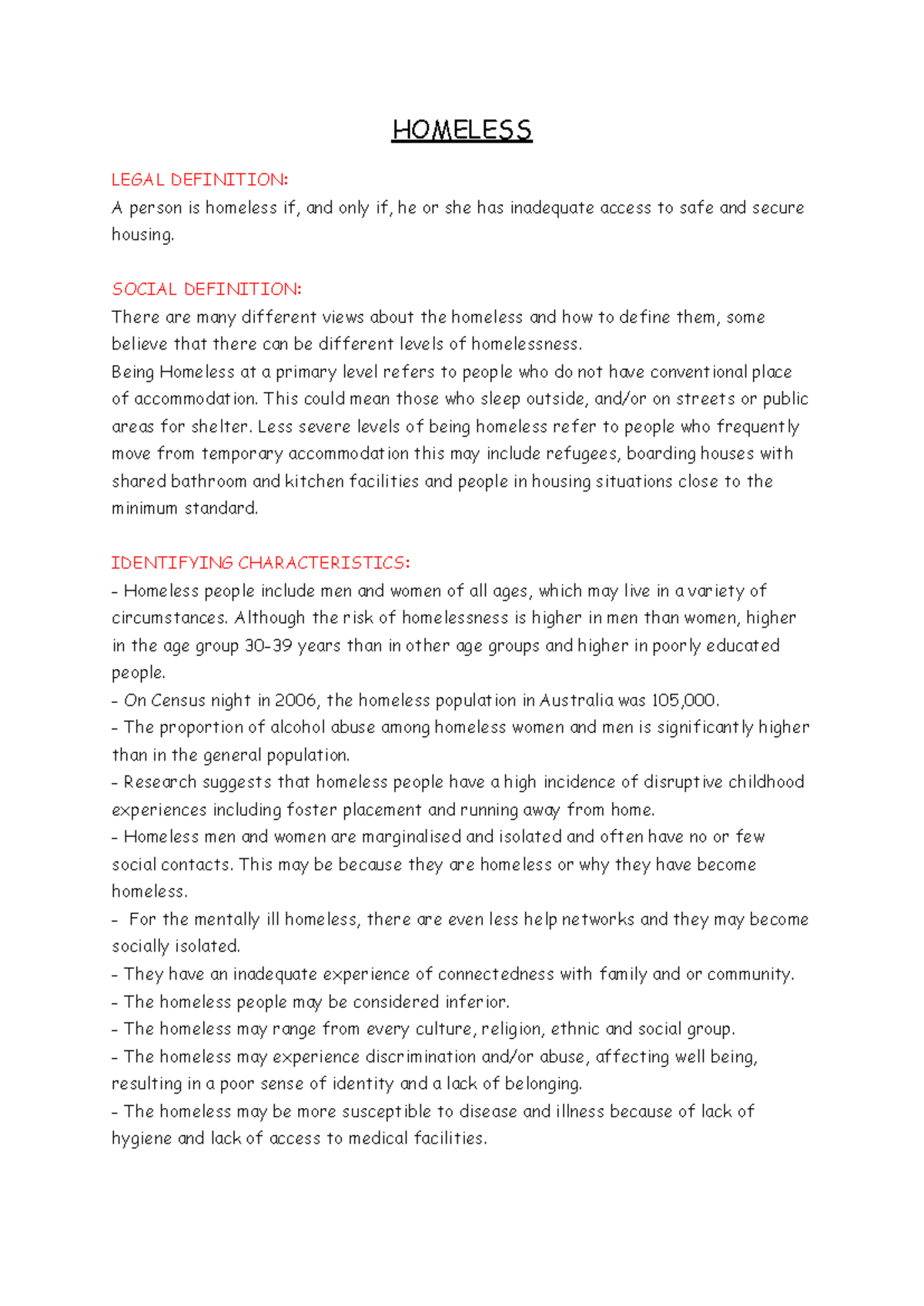 Homeless and Youth Notes - HOMELESS LEGAL DEFINITION: A person is ...