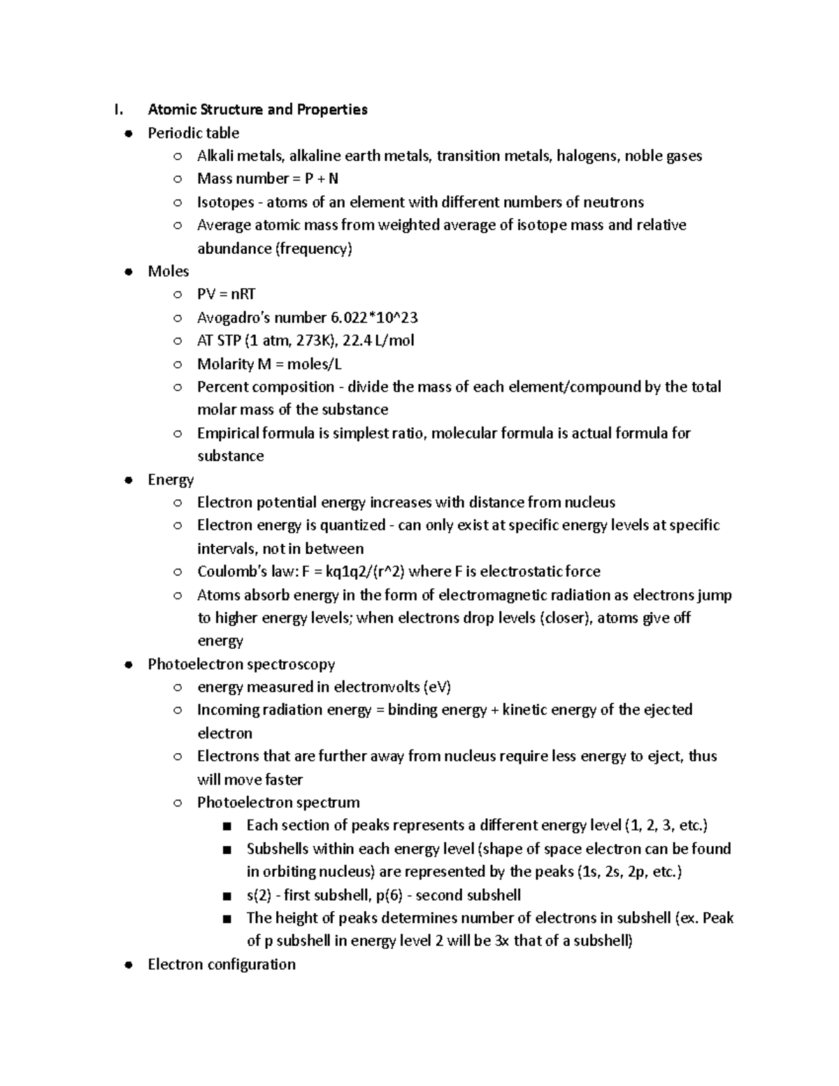 AP Chem Review - Summary of Atomic Structure, Reactions, and Properties ...