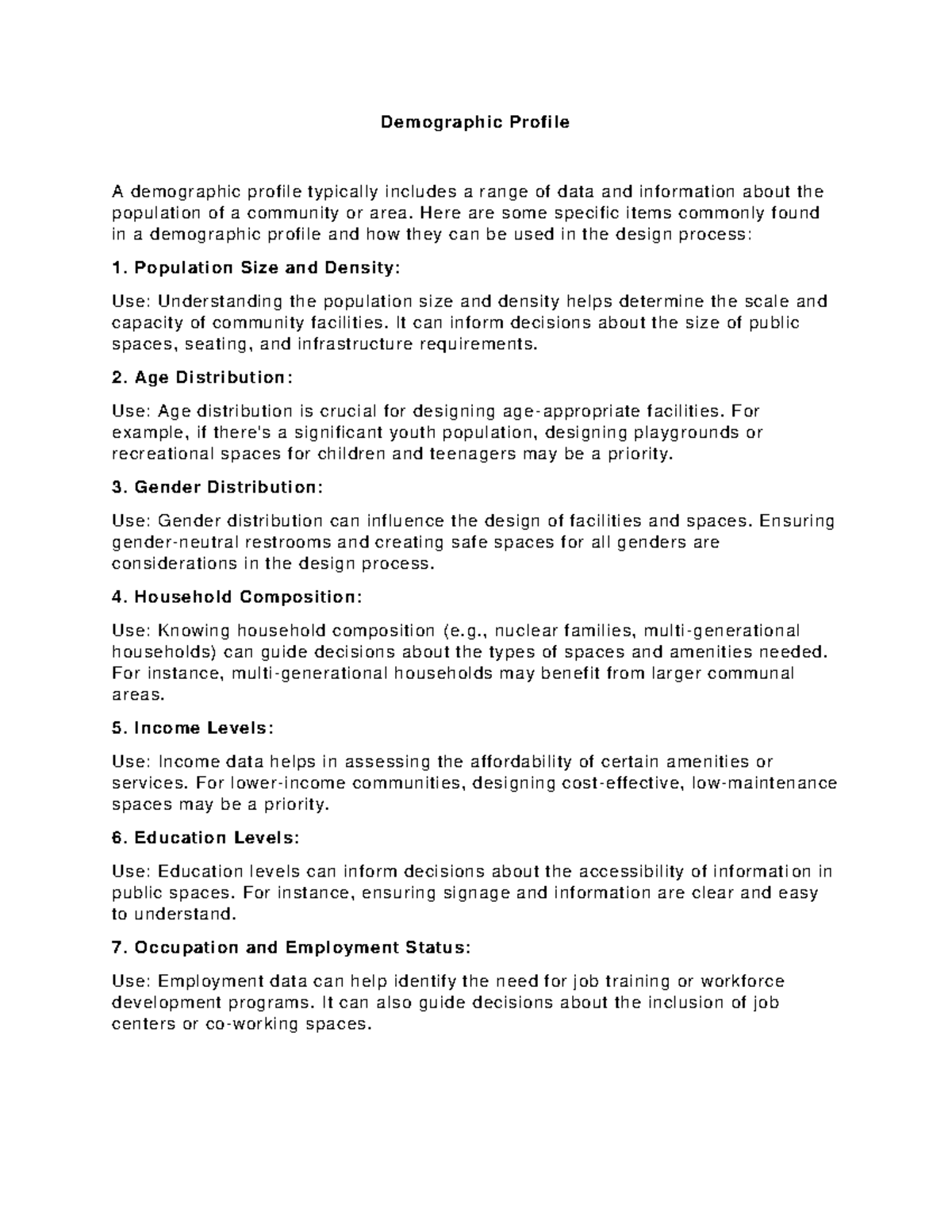 Demographic Profile Analysis for Community Design Insights - Studocu