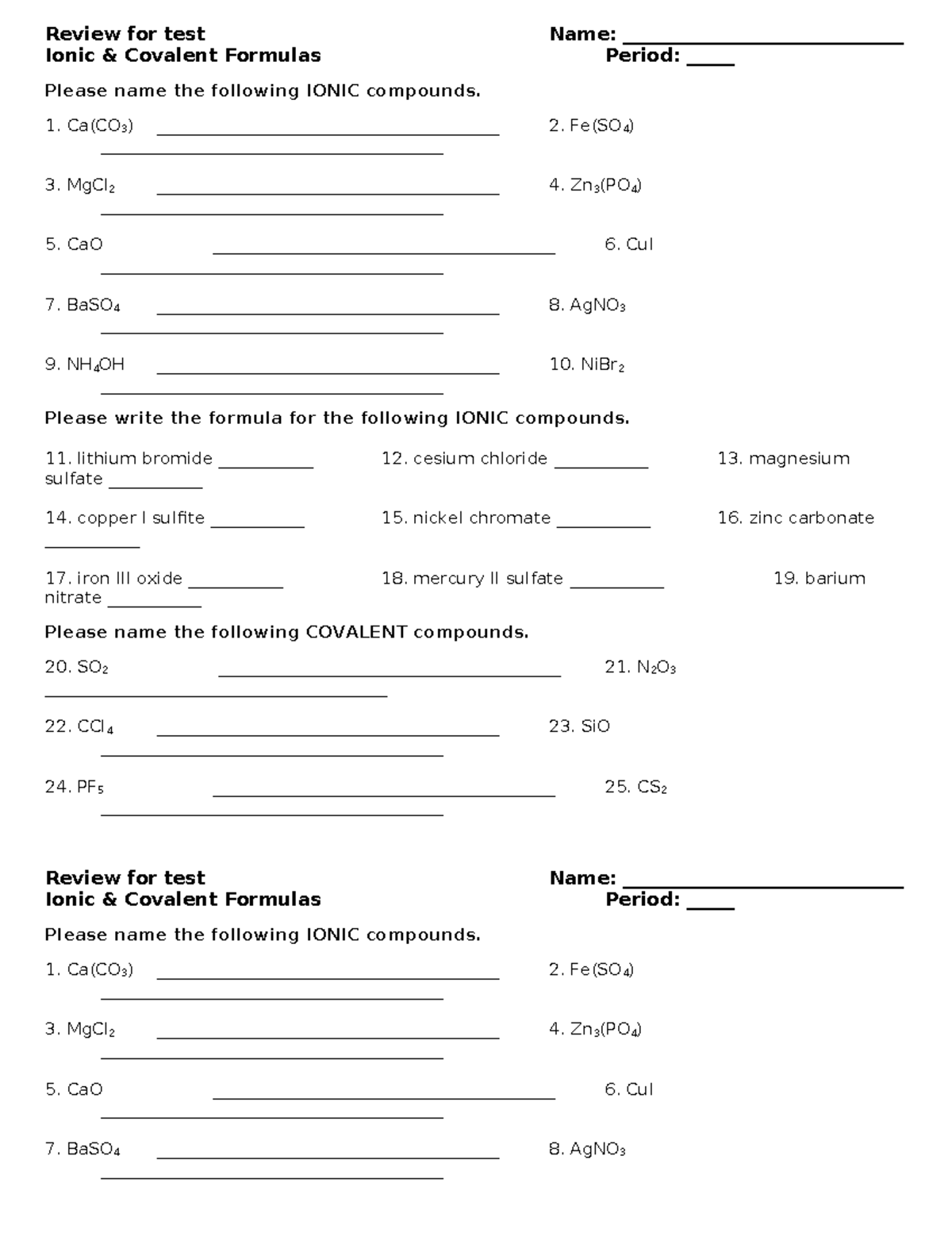 Ionic & Covalent Compounds Review for Test - Studocu