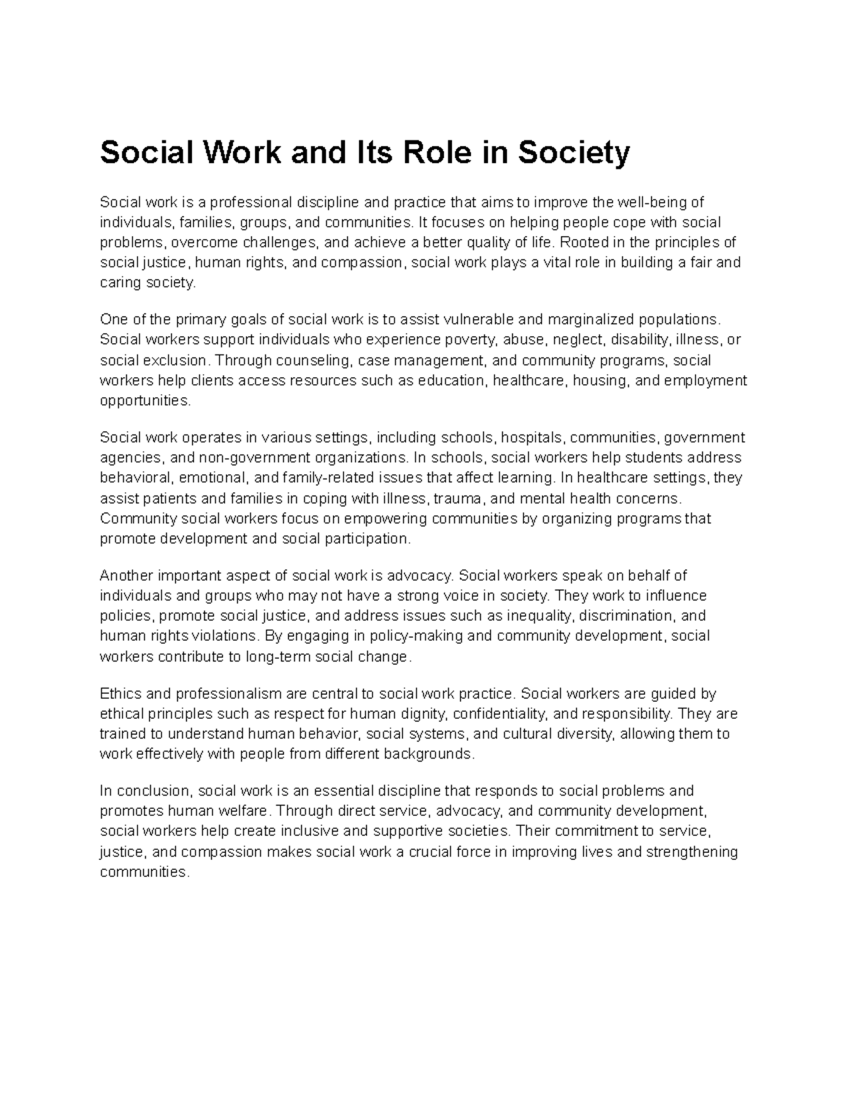 Social Work 101: Understanding Its Impact on Society - Studocu