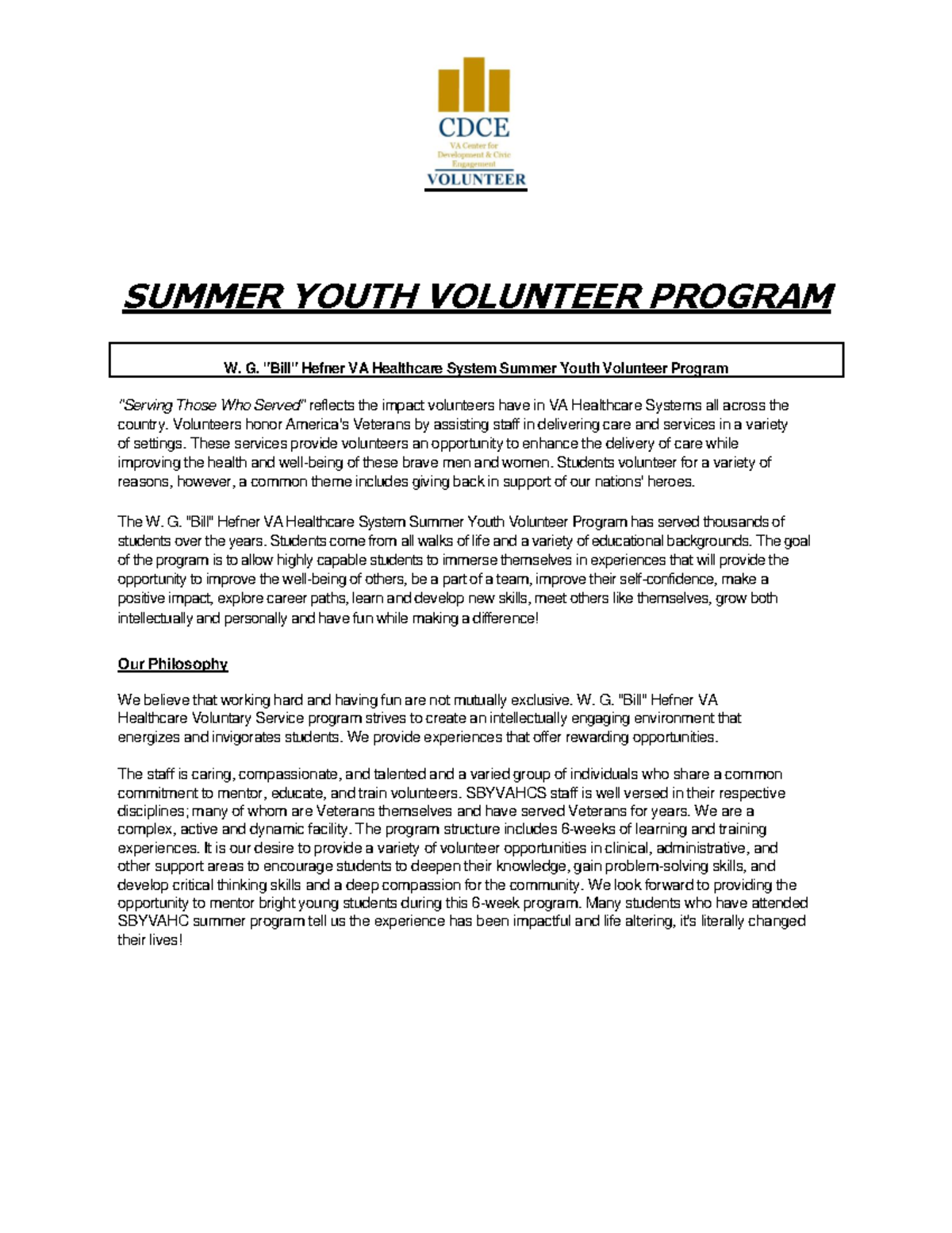 2025 Summer Youth Volunteer Program at W. G. Hefner VA Healthcare ...