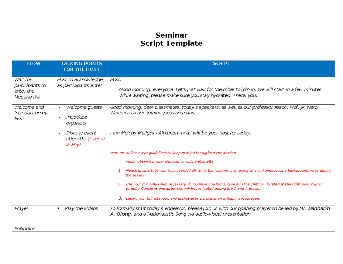 HOST Script Online Webinar - Seminar Script Template FLOW TALKING ...
