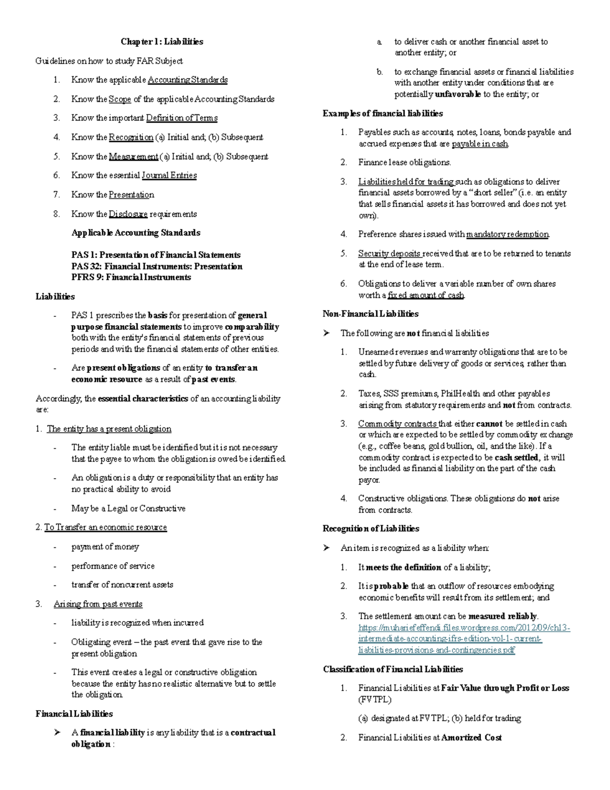 Intermediate Accounting 2 Prelim Notes: Chapter 1 on Liabilities - Studocu