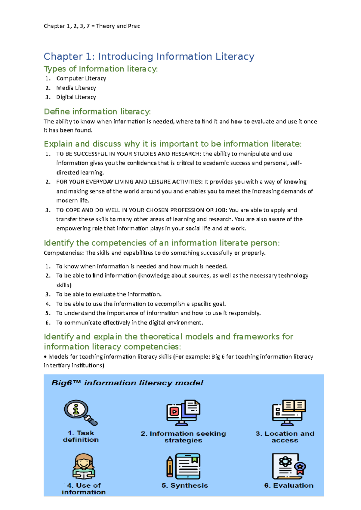 Semester Test 1: Understanding Information Literacy Concepts - Studocu
