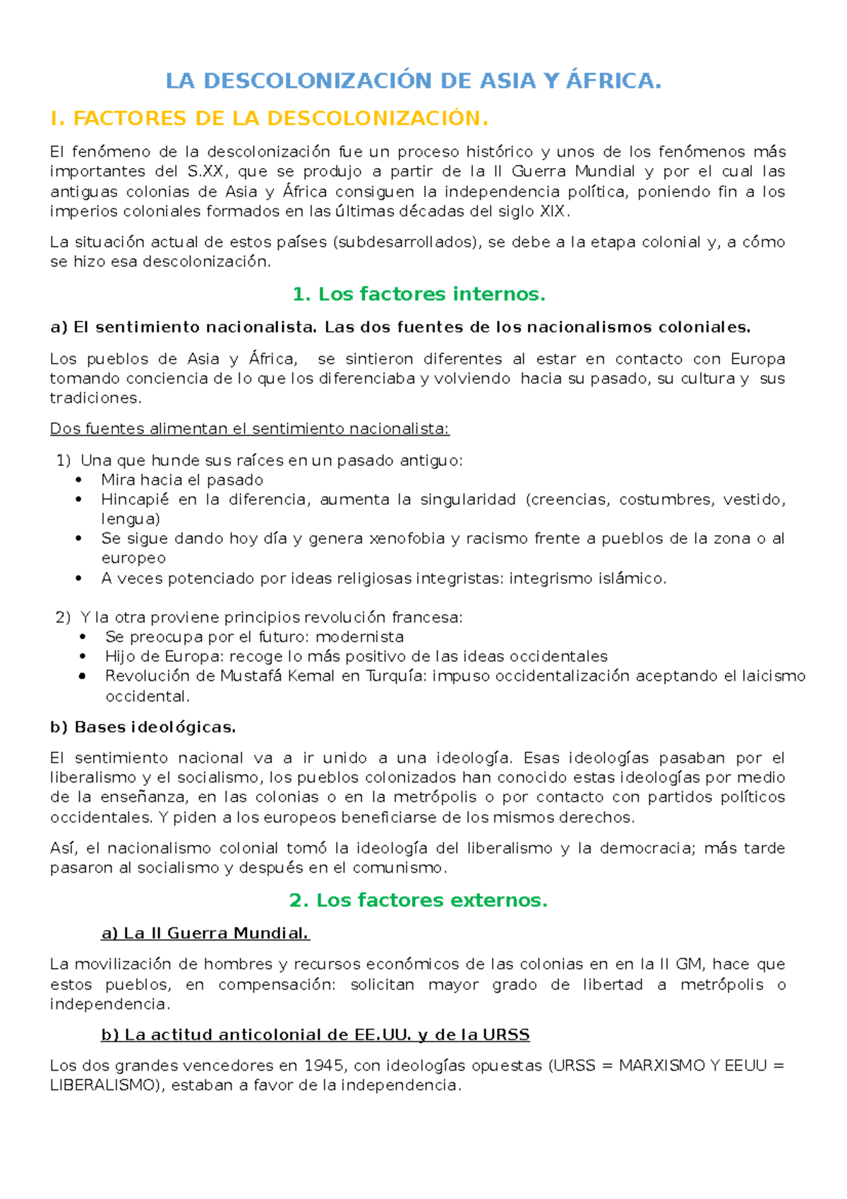 Historia Descolonización - LA DESCOLONIZACIÓN DE ASIA Y ÁFRICA. I. FACTORES DE LA ...