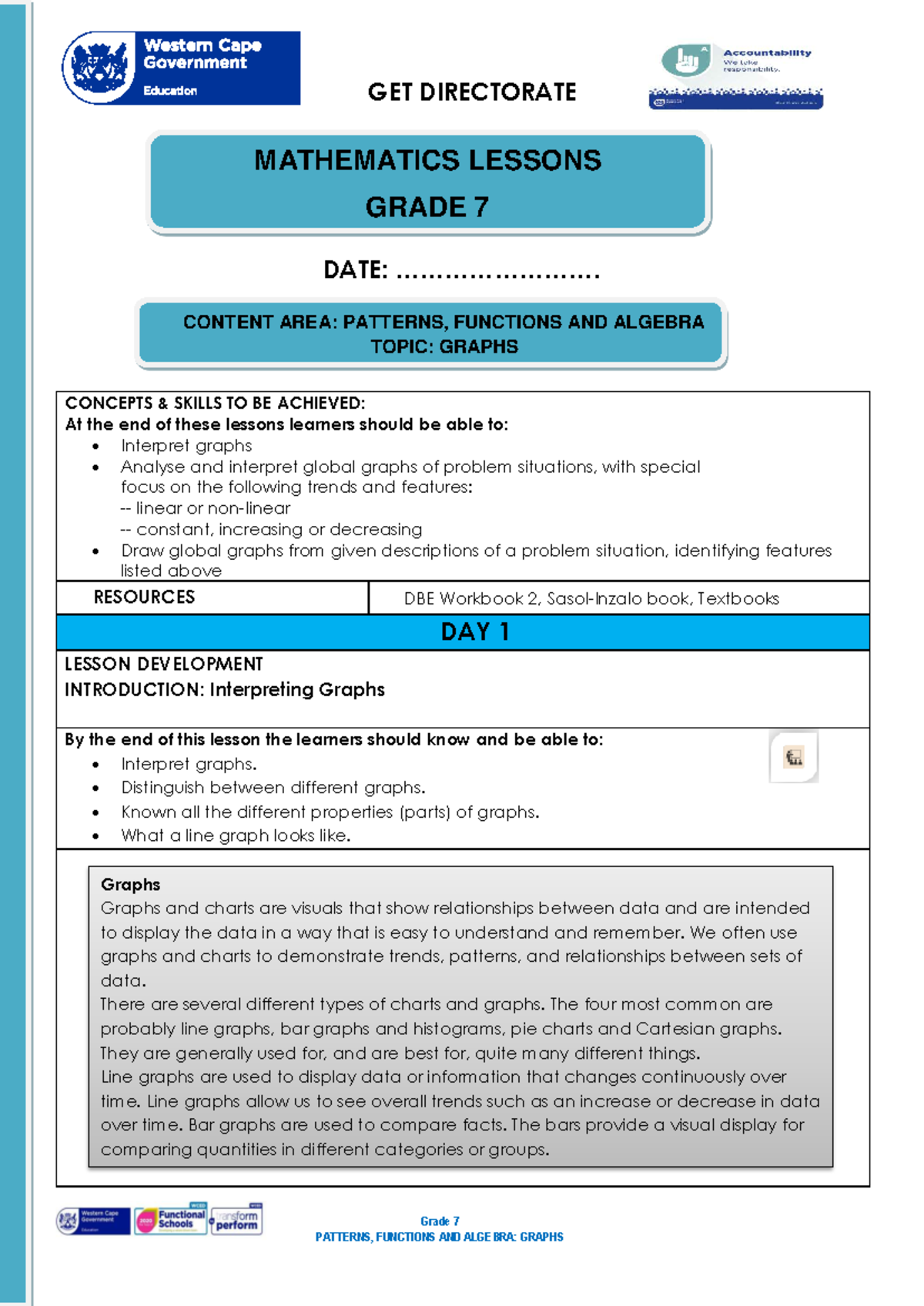 Grade 7 Mathematics: Patterns, Functions, and Algebra - Graphs Lessons ...