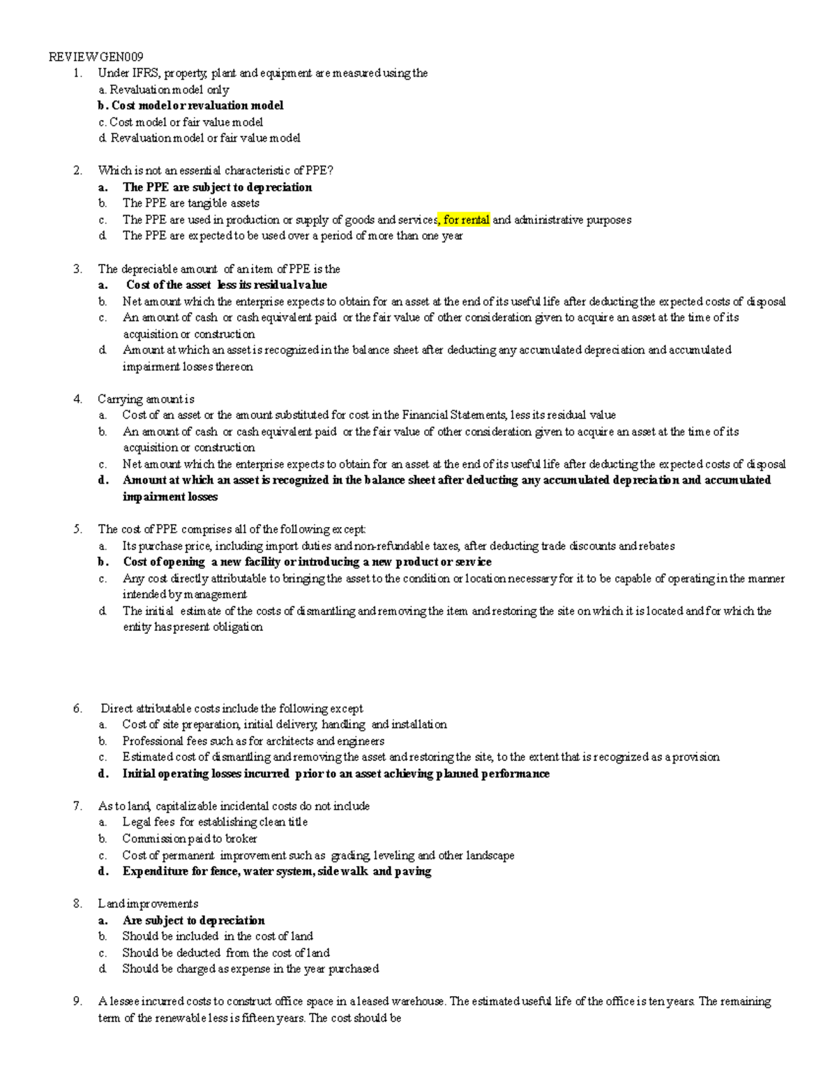 GEN 009 PPE Part 1 and 2 - notes - REVIEW GEN Under IFRS, property ...