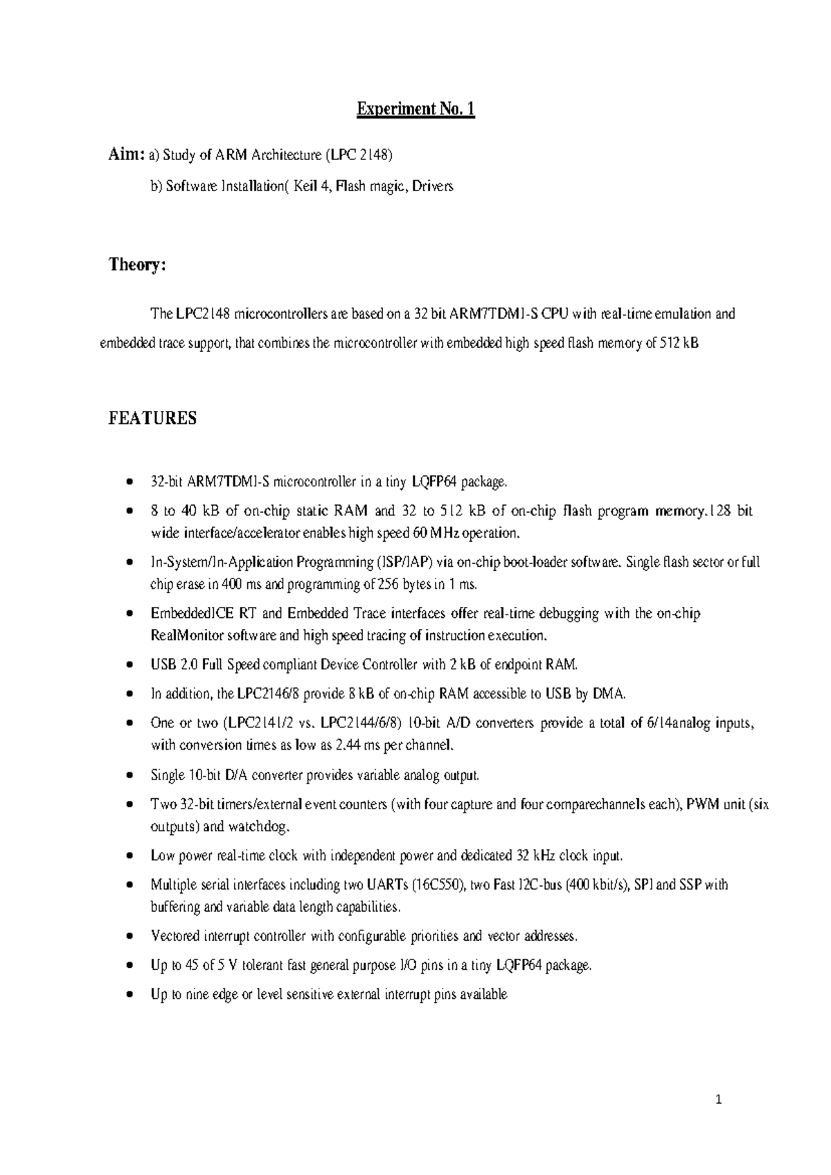 Lab Manual EC3108: Experiment 1 - ARM LPC2148 Architecture & Software ...