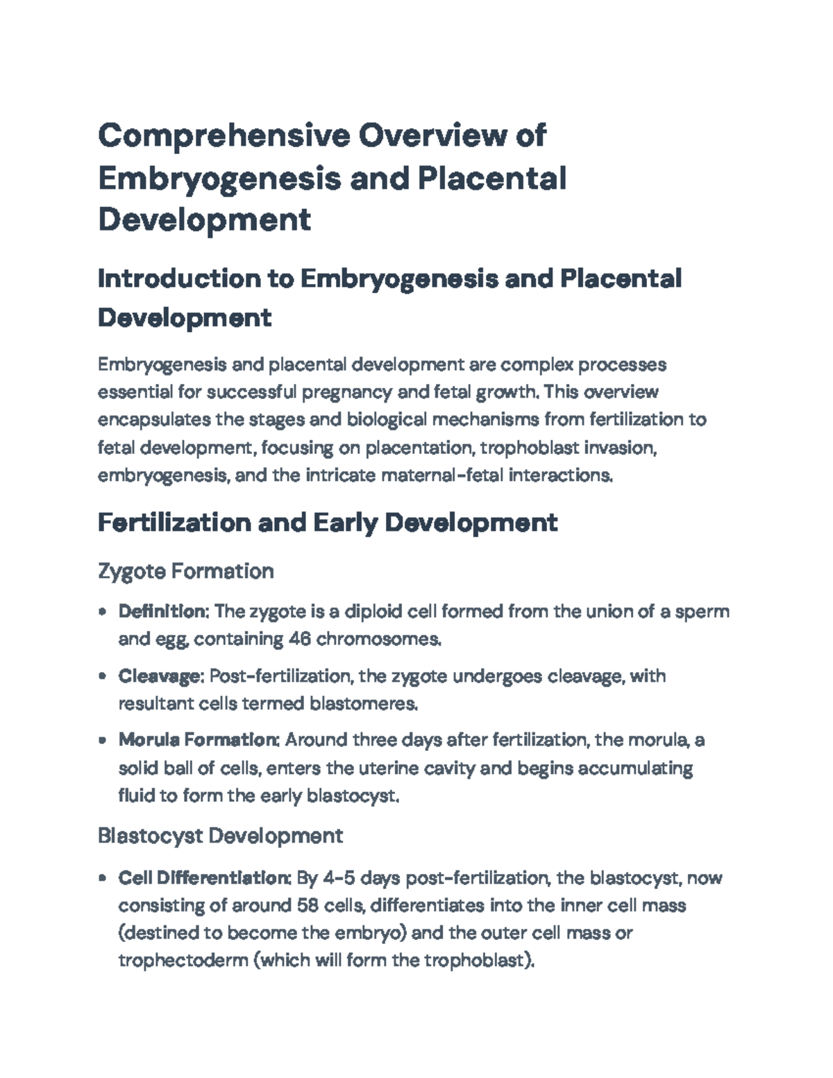 Comprehensive Overview of Embryogenesis & Placental Dev. (BIO 101 ...