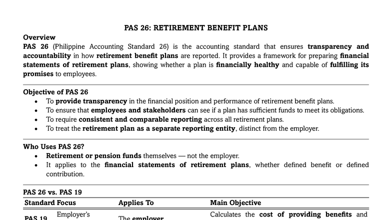 PAS 26-28: Comprehensive Overview of Retirement Benefit Plans and ...