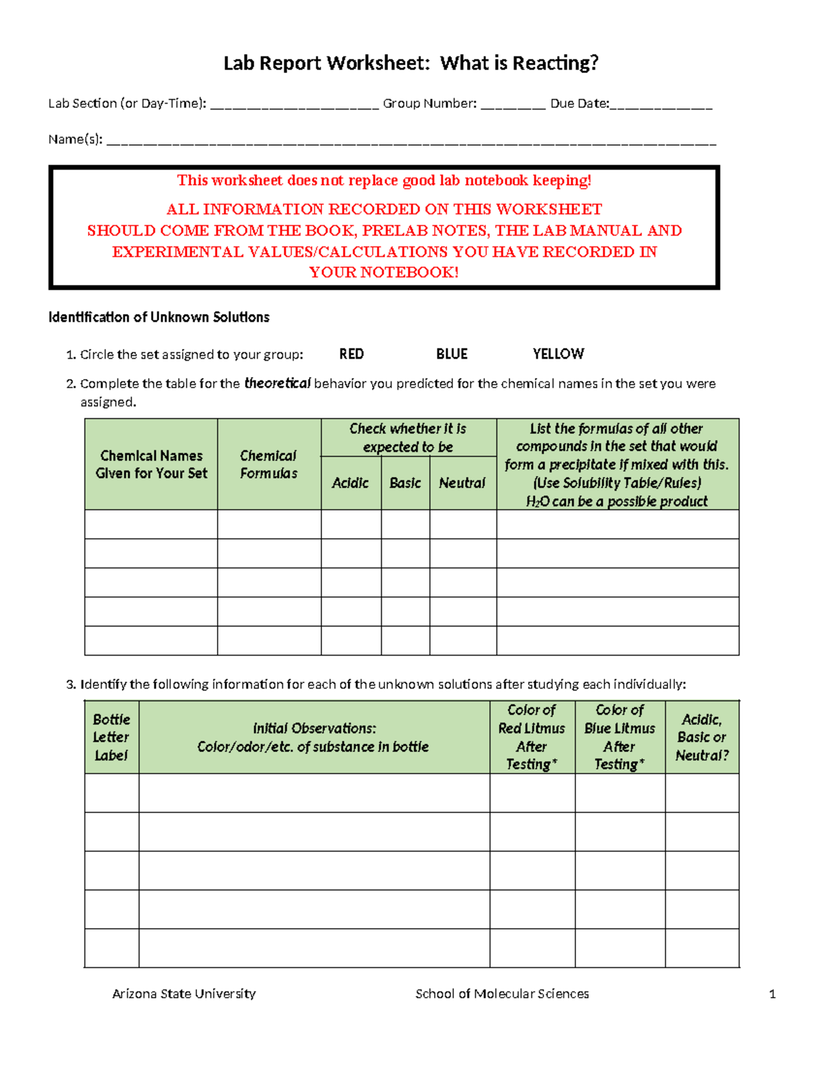 114 What is Reacting Student Worksheet F23 - Lab Report Worksheet: What ...