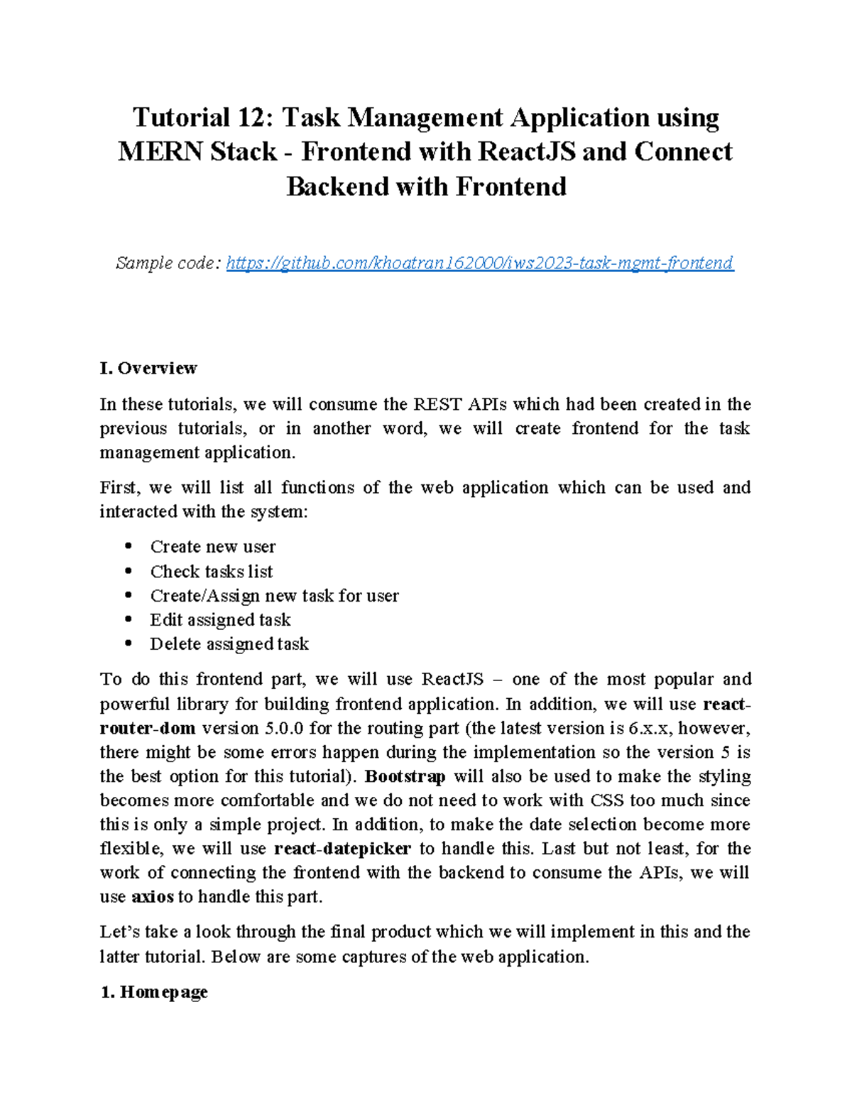 Tutorial 12: MERN Stack Task Management App - ReactJS Frontend Guide - Studocu