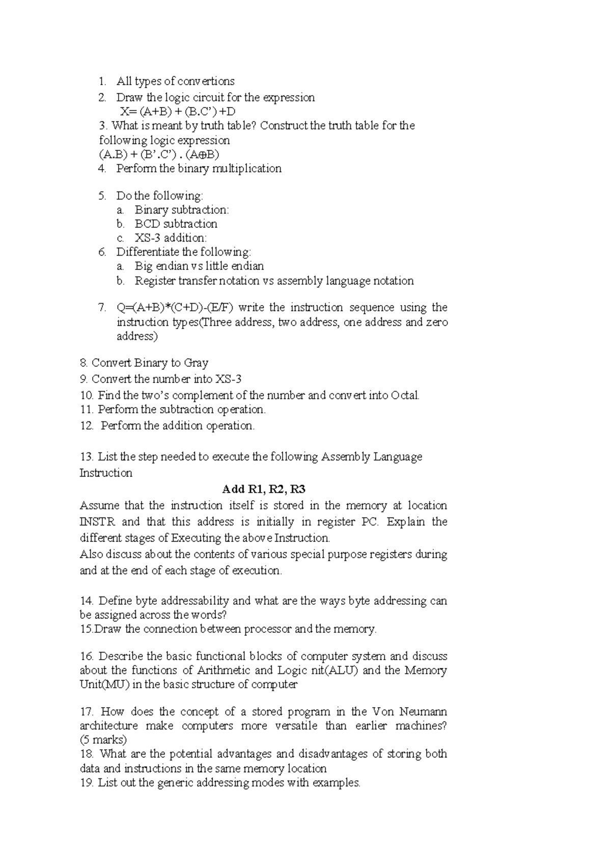 COA-12: Comprehensive Notes on Conversions and Logic Operations - Studocu