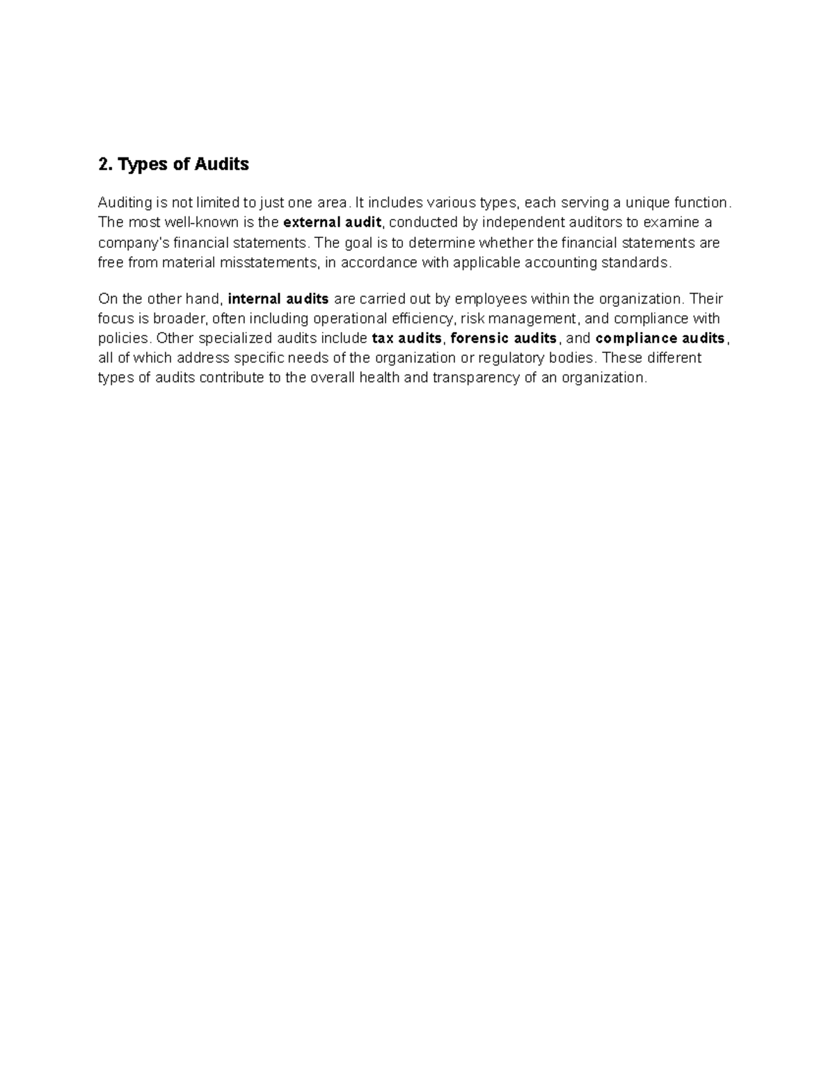 Essay 2 - Understanding Different Types of Audits - Studocu