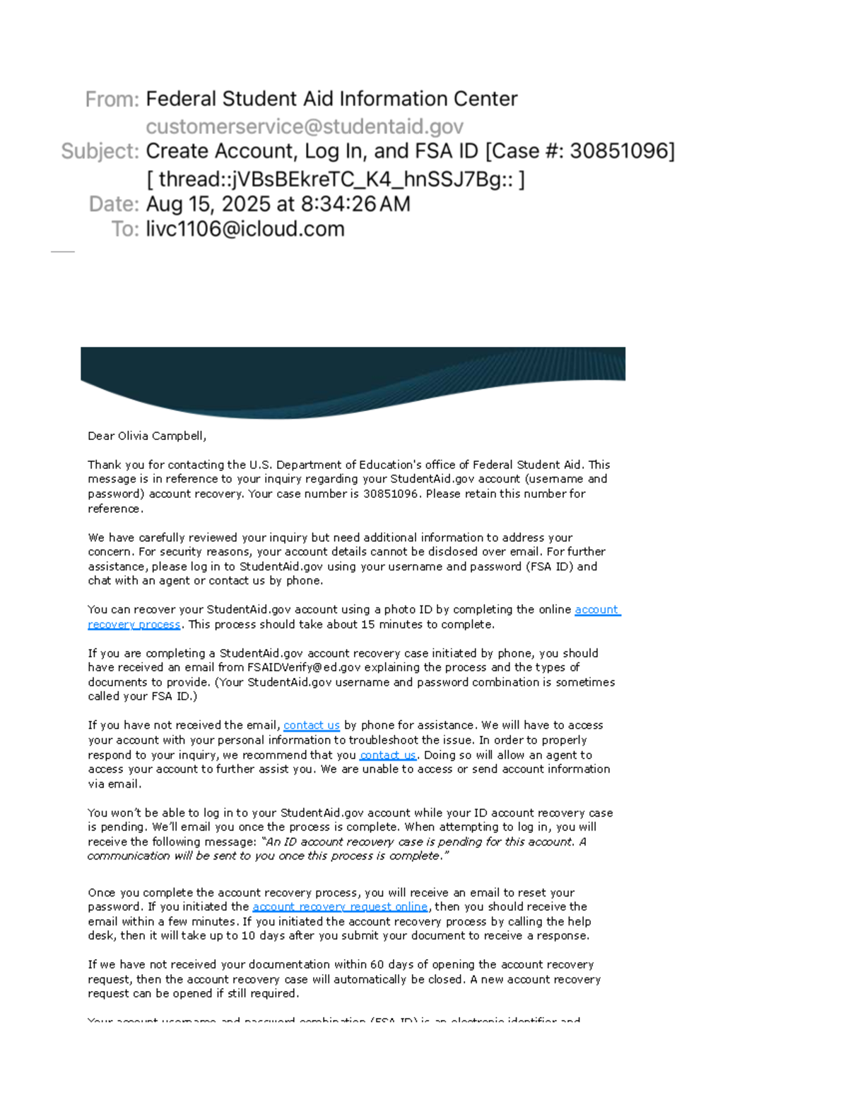 StudentAid.gov Account Recovery Instructions and Case Details - Studocu