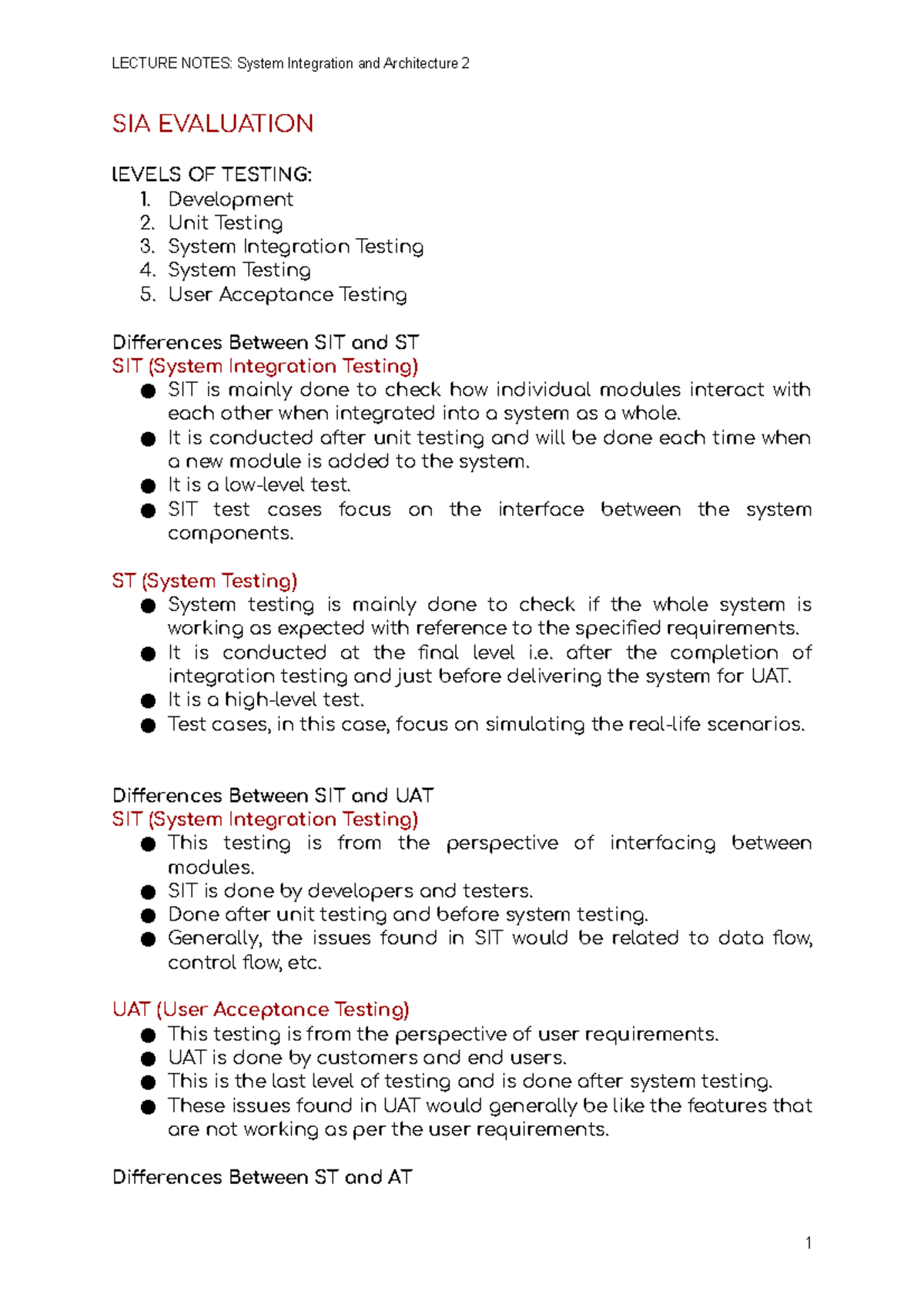 SIA Evaluation - Week13-SIA102 Lecture Notes - LECTURE NOTES: System ...