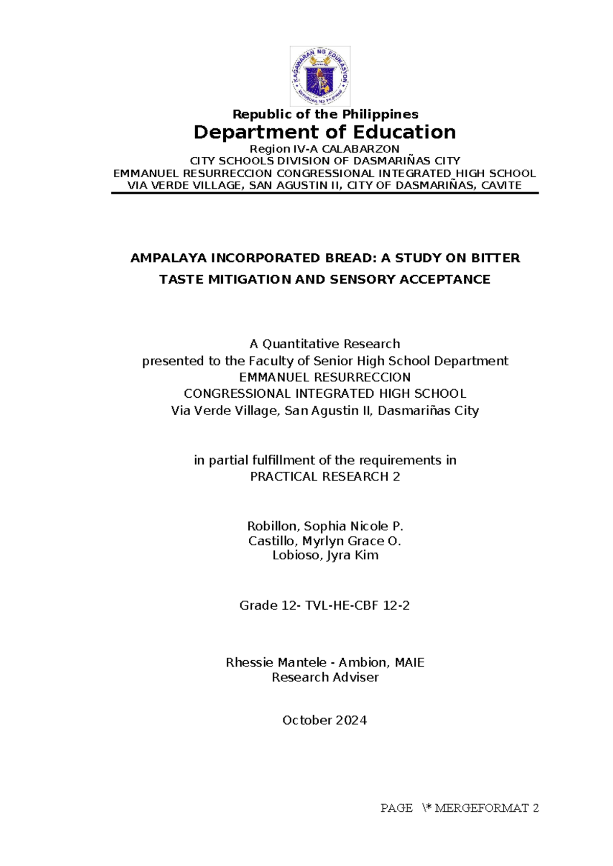Chapter 2: Conceptual Framework on Ampalaya Bread Research - PR 2 - Studocu