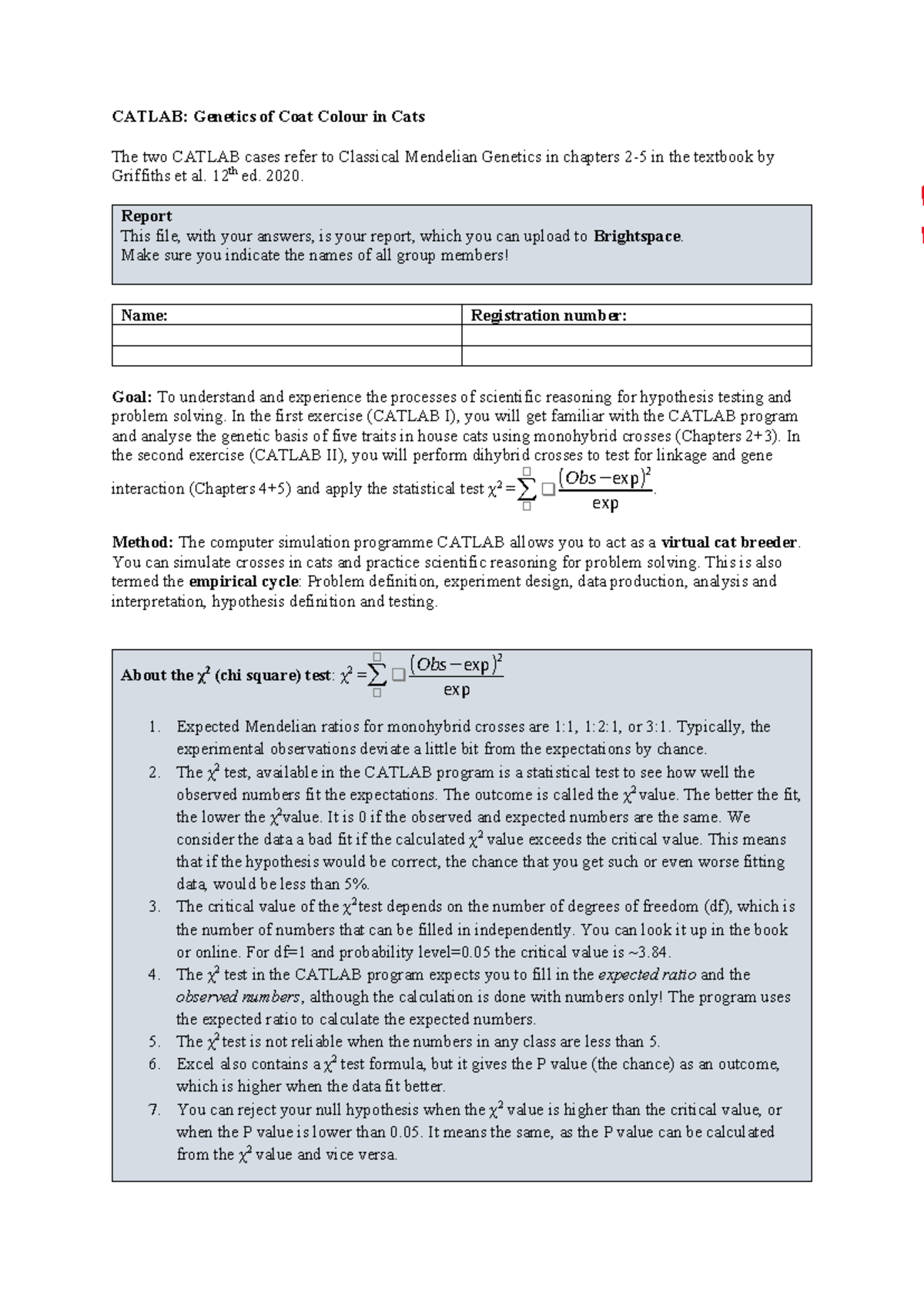 CATLAB: Genetics of Coat Colour in Cats - Case II Analysis - Studeersnel