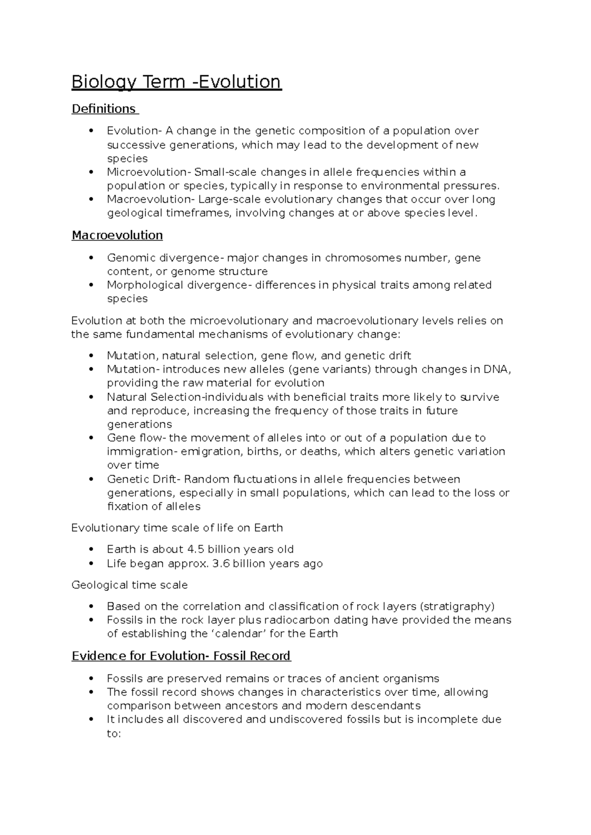 Biology Term 3 - Evolutionary Concepts and Definitions Notes - Studocu