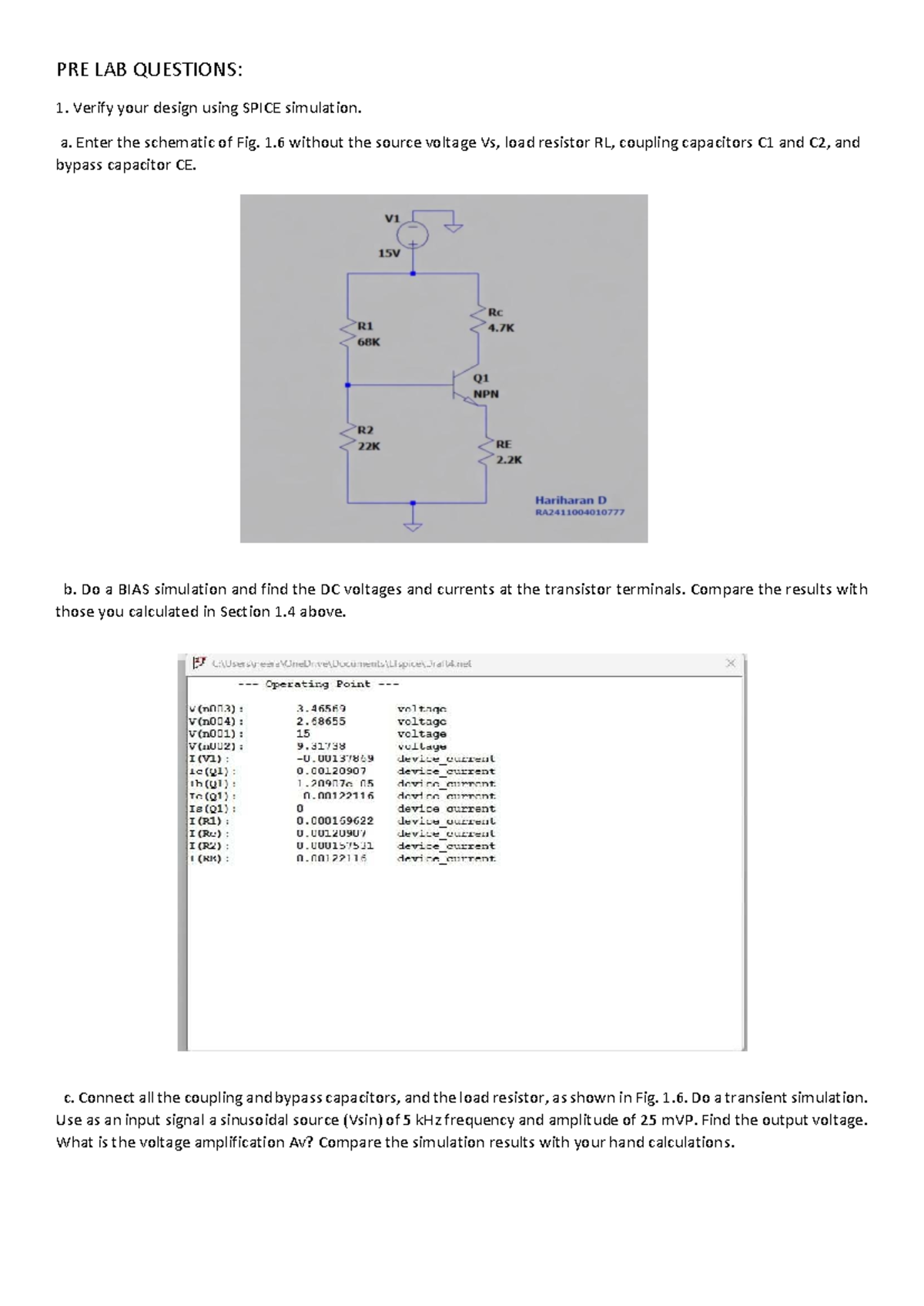SPICE Simulation Pre-Lab & Post-Lab Questions for Circuit Analysis ...