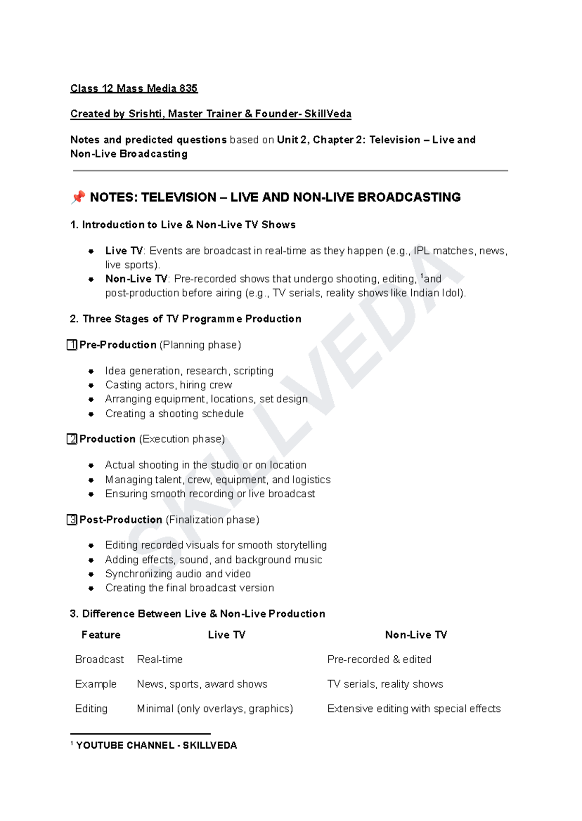 Class 12 Mass Media 835 Unit 2 Chapter 2: TV Live & Broadcasting Notes ...