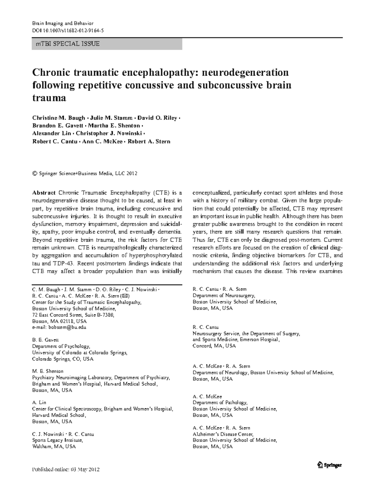 CTE 101: Understanding Chronic Traumatic Encephalopathy ...