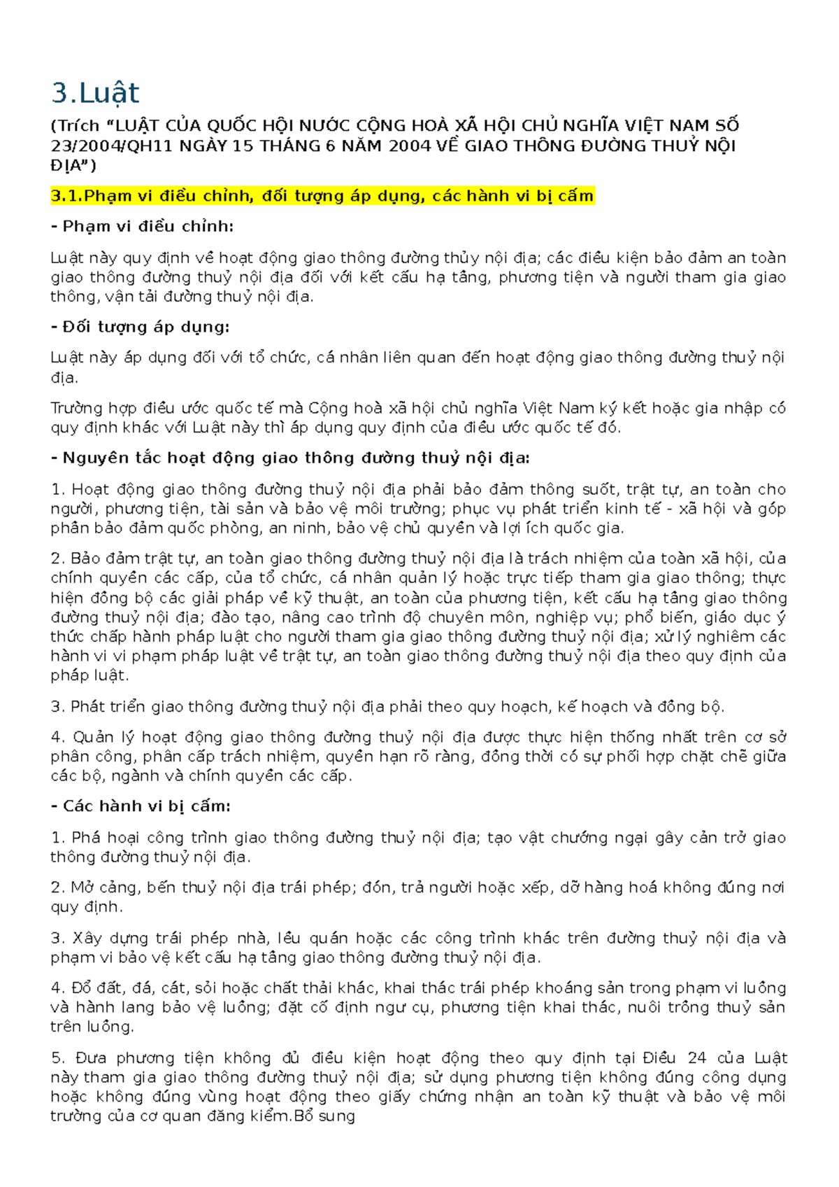 Nhập môn tổ chức vận tải - sdfv - 3ật (Trích “LUẬT CỦA QUỐC HỘI NƯỚC ...