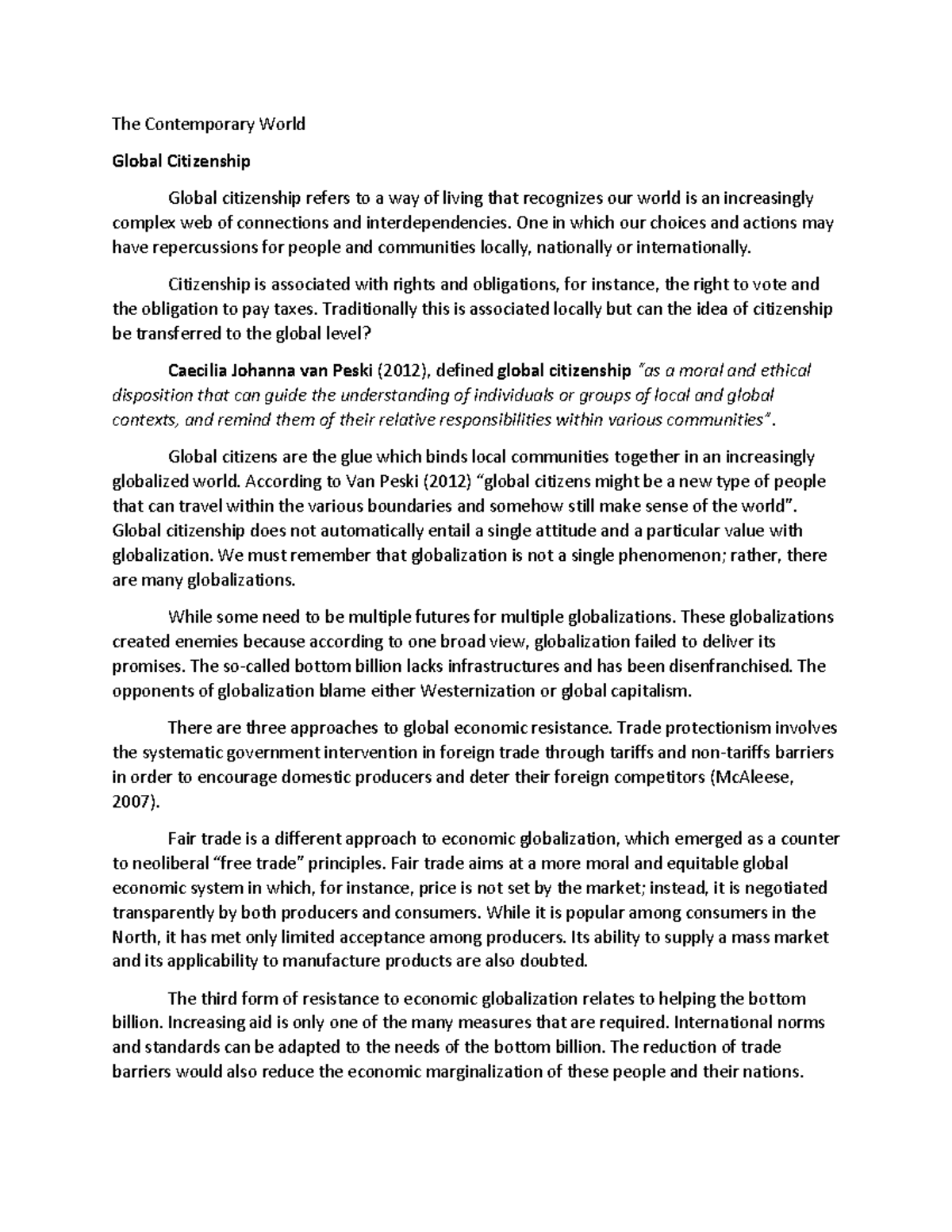 Global Citizenship - The Contemporary World Module 6 Lesson 4 Notes ...