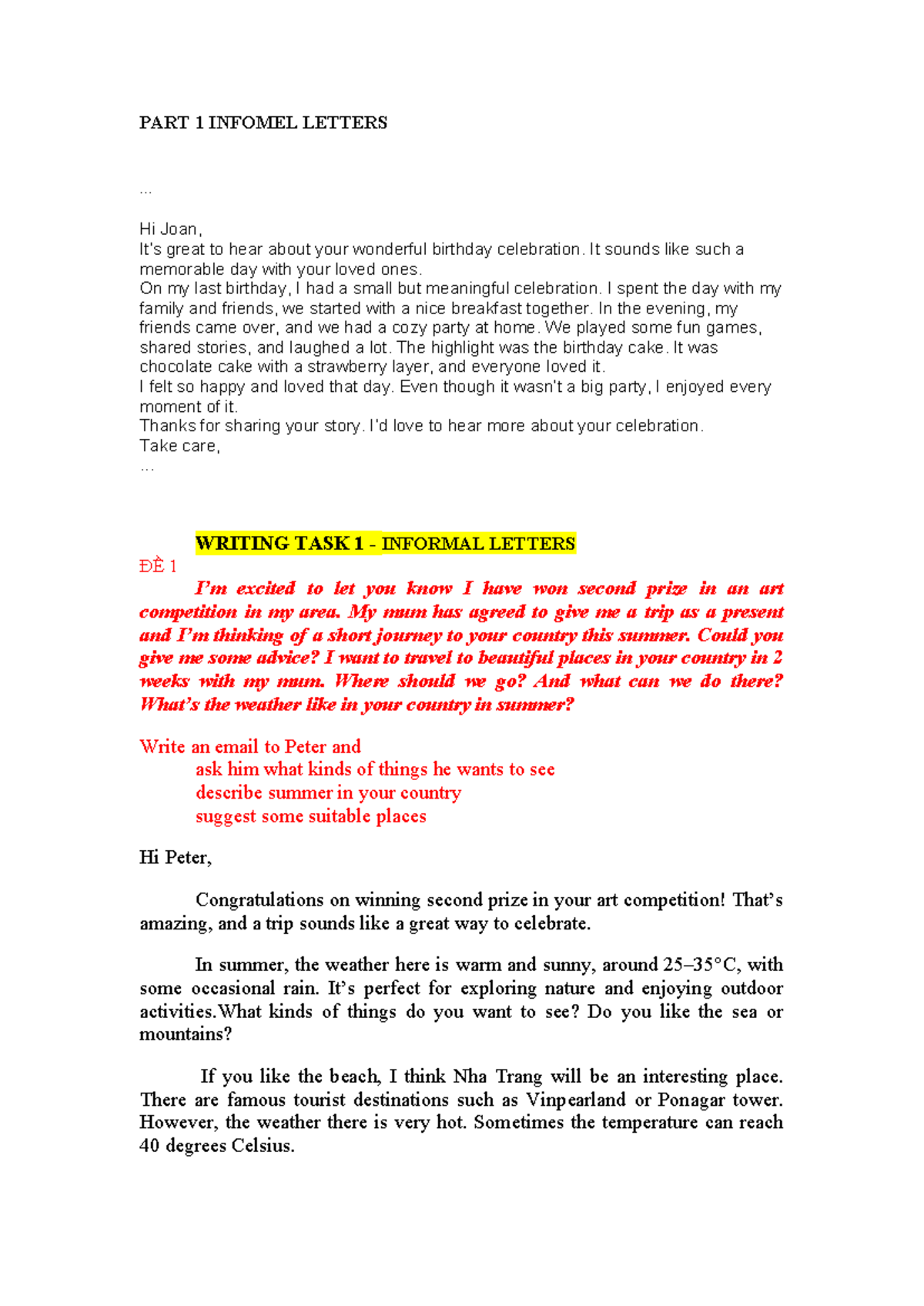 B2 VSTEP Writing Task: Informal & Formal Letters - Studocu