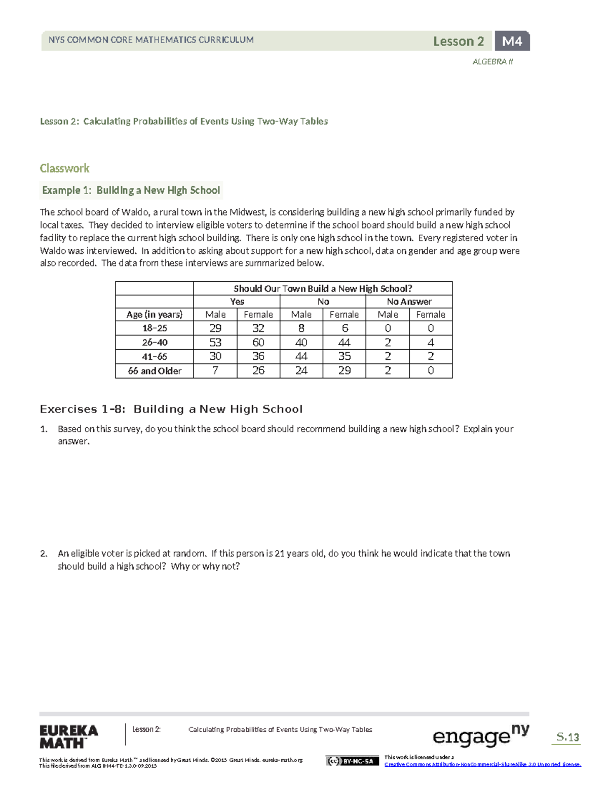 Lesson 2: Calculating Probabilities Using Tables - Algebra II M4 - Studocu