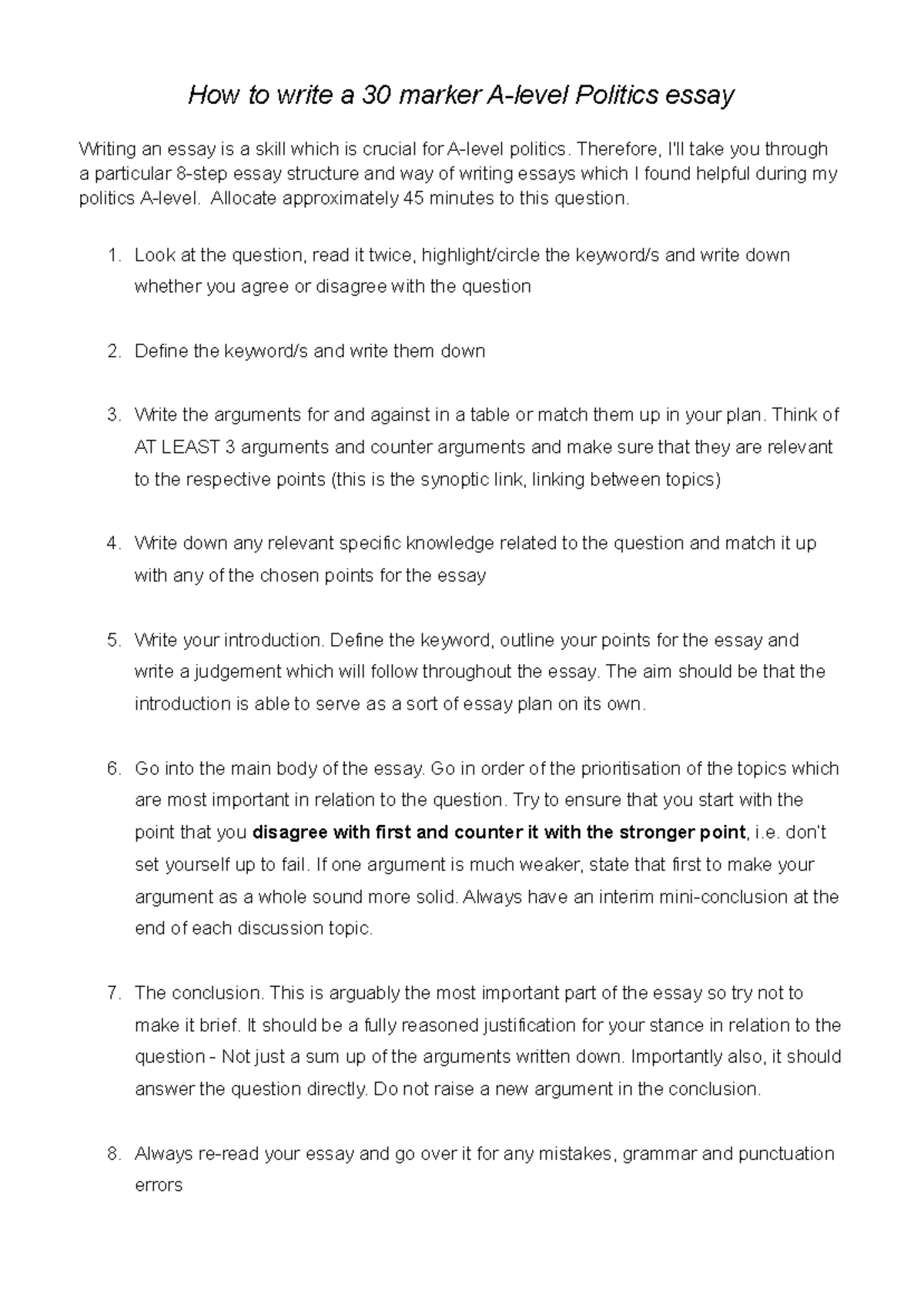 A-Level Politics Essay Writing Guide: Mastering 30 Marker Questions ...