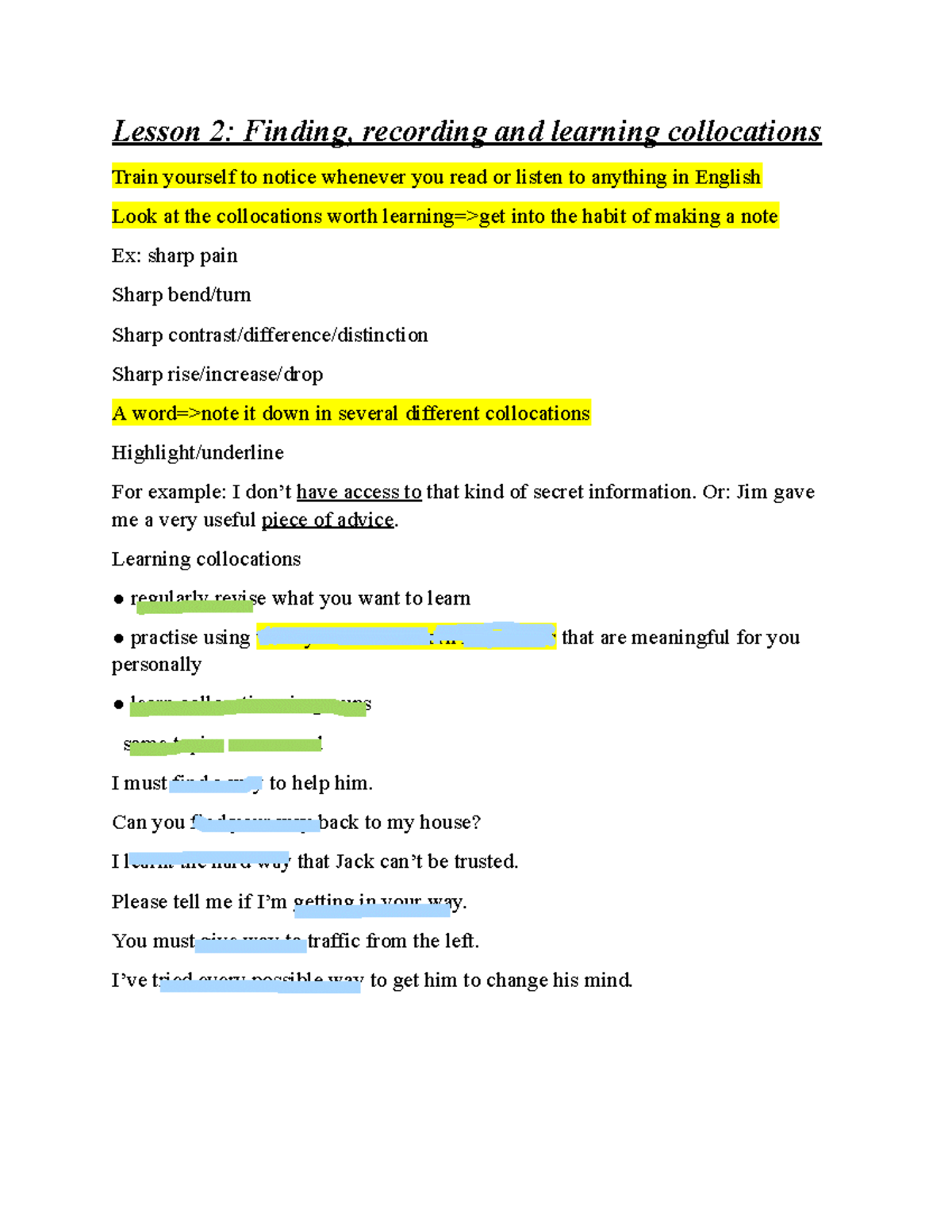 Lesson 2: Understanding and Practicing English Collocations - Studocu