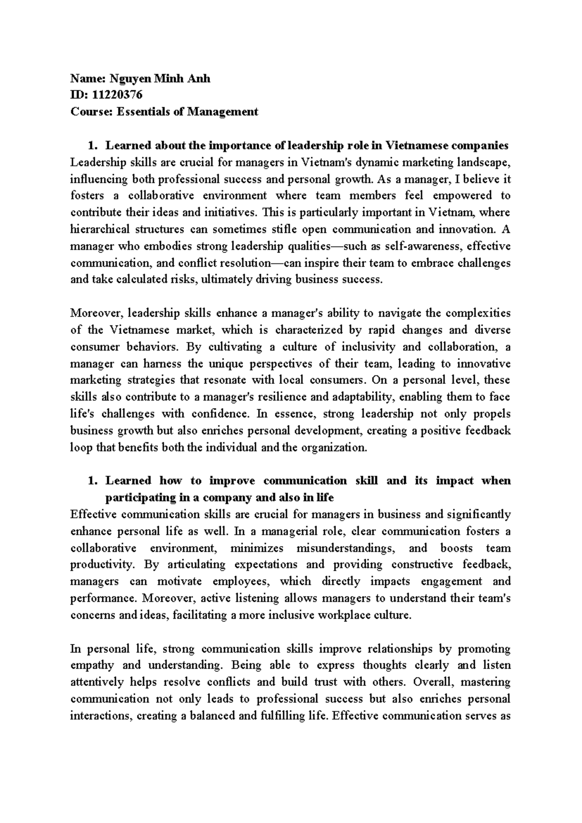 Essentials of Management (MGMT 101): Key Learnings & Skills Development ...