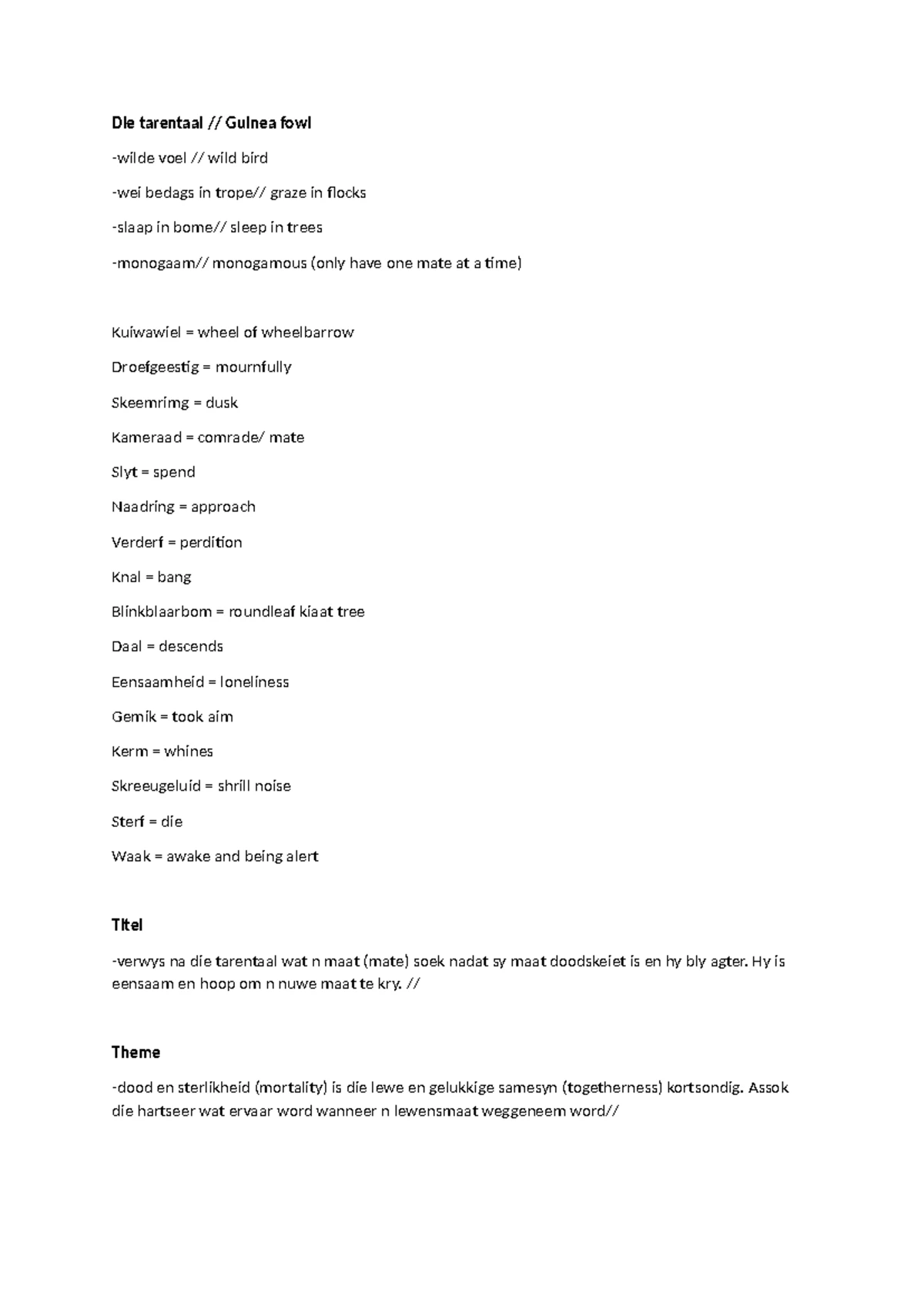 Grade 11 Afrikaans Poem Analysis: 'Tarentaal' Insights and Themes - Studocu