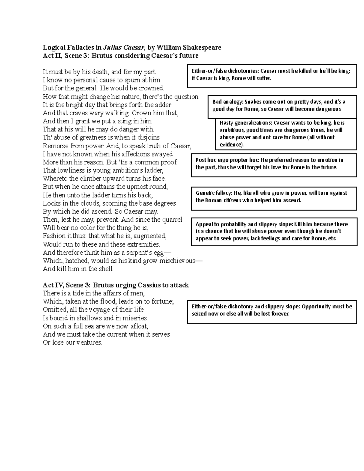 ENGL112 Wk5 Essay Notes: Analyzing Logical Fallacies in _Julius Caesar ...