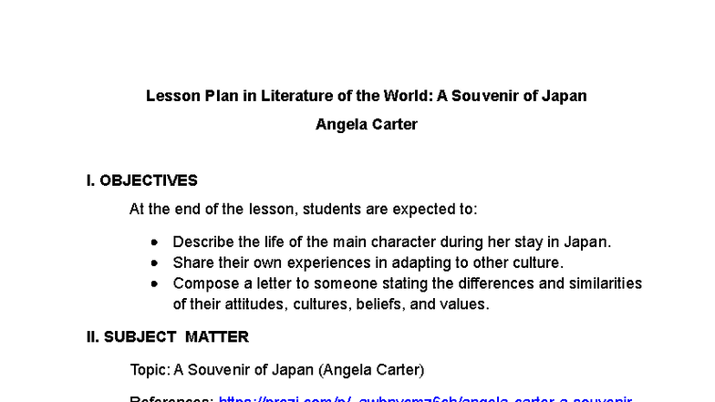 Lesson Plan: Literature of the World (ENG 101) - A Souvenir of Japan ...
