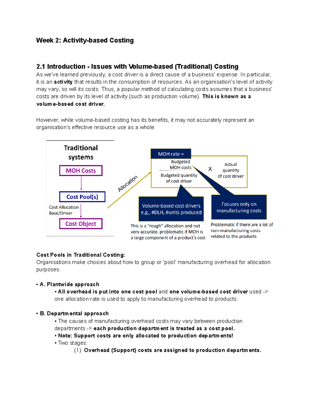 ACCT2522 Week 2 Notes - Week 2: Activity-based Costing 2 Introduction ...