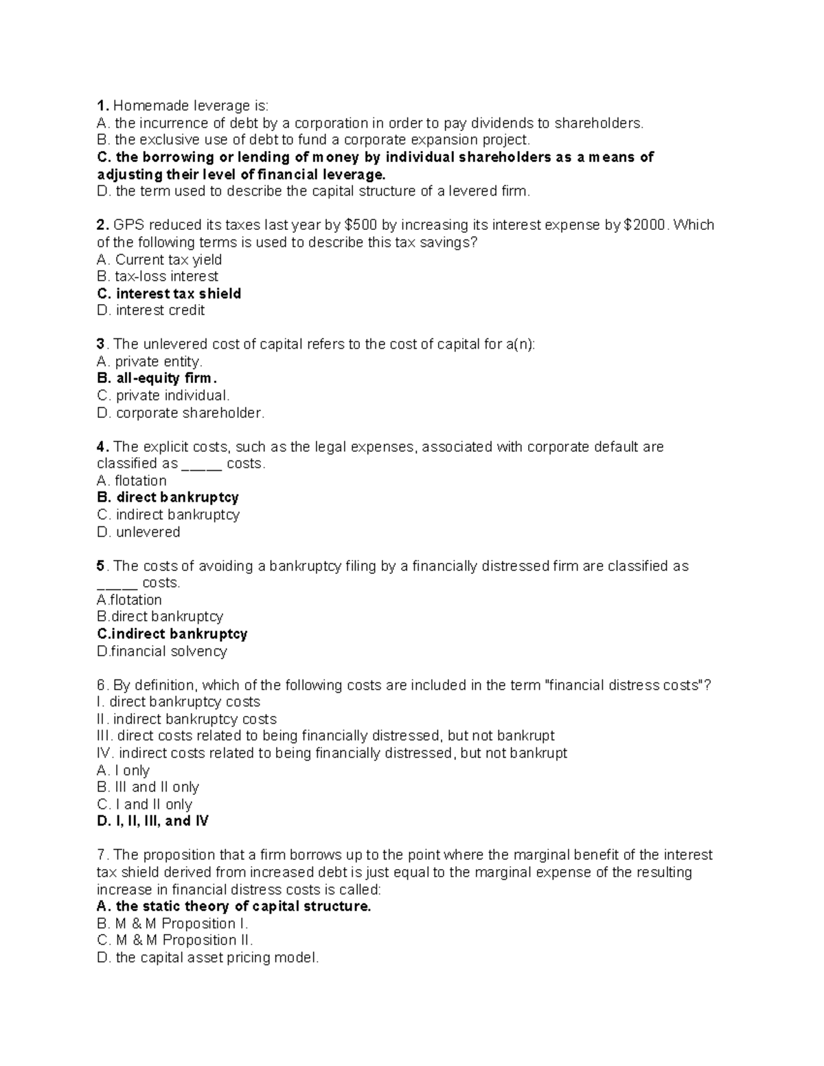 Mock Test - TGG: Capital Structure and Financial Leverage Concepts ...