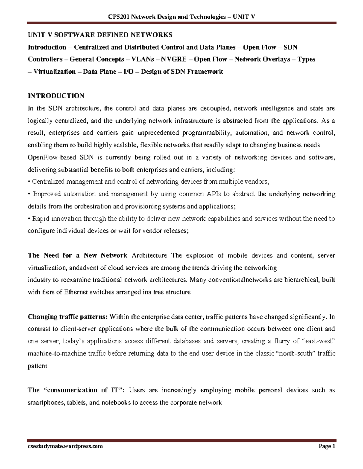 Unit V - Lecture Notes on Software Defined Networks (SDN) - Studocu